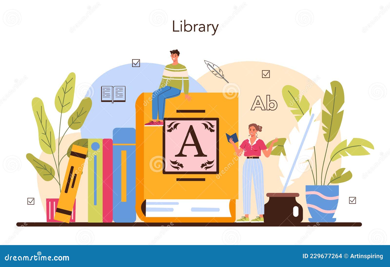 Librarian. Library Staff Cataloguing and Sorting Books Stock Vector ...