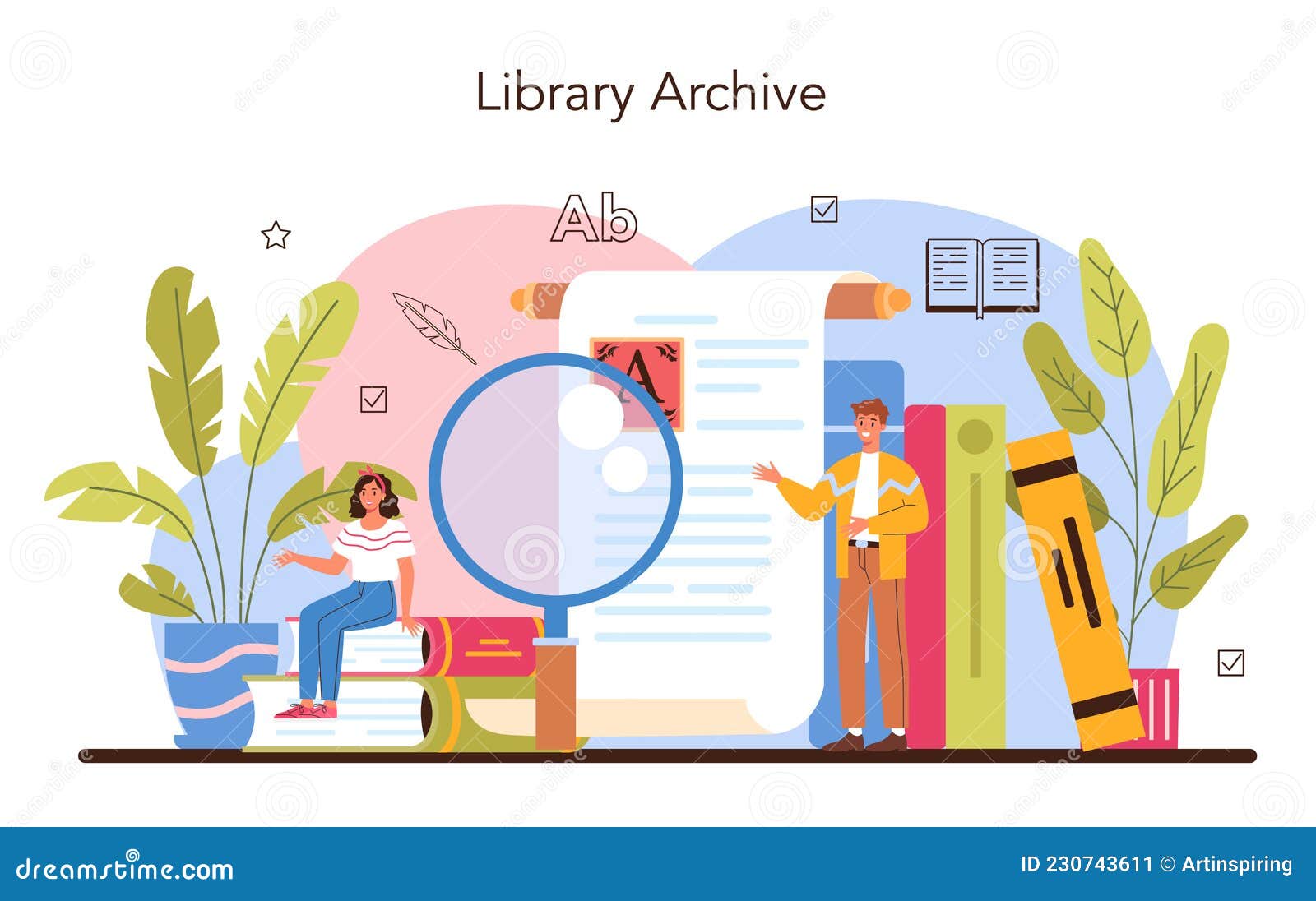 Librarian. Library Staff Cataloguing and Sorting Books Stock Vector ...