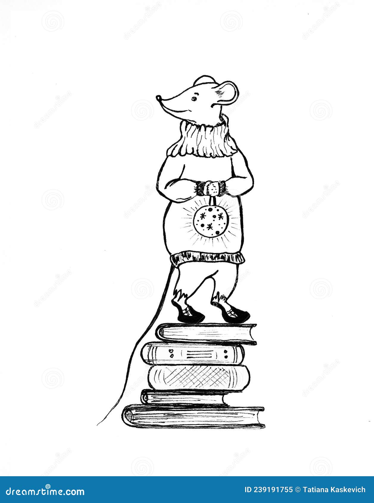 A Librarian Mouse Stands on a Stack of Books. Stock Illustration ...