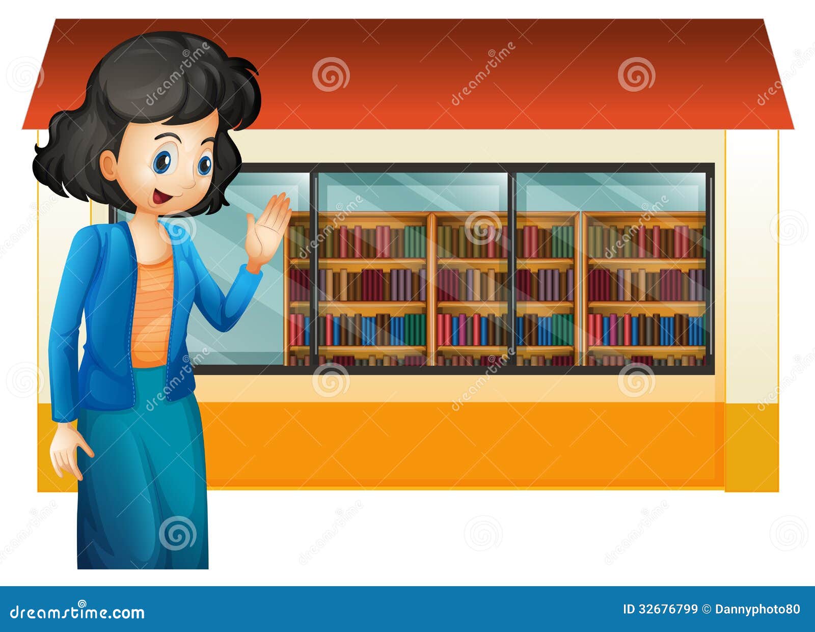 A Librarian Outside the Library Stock Vector - Illustration of pages ...