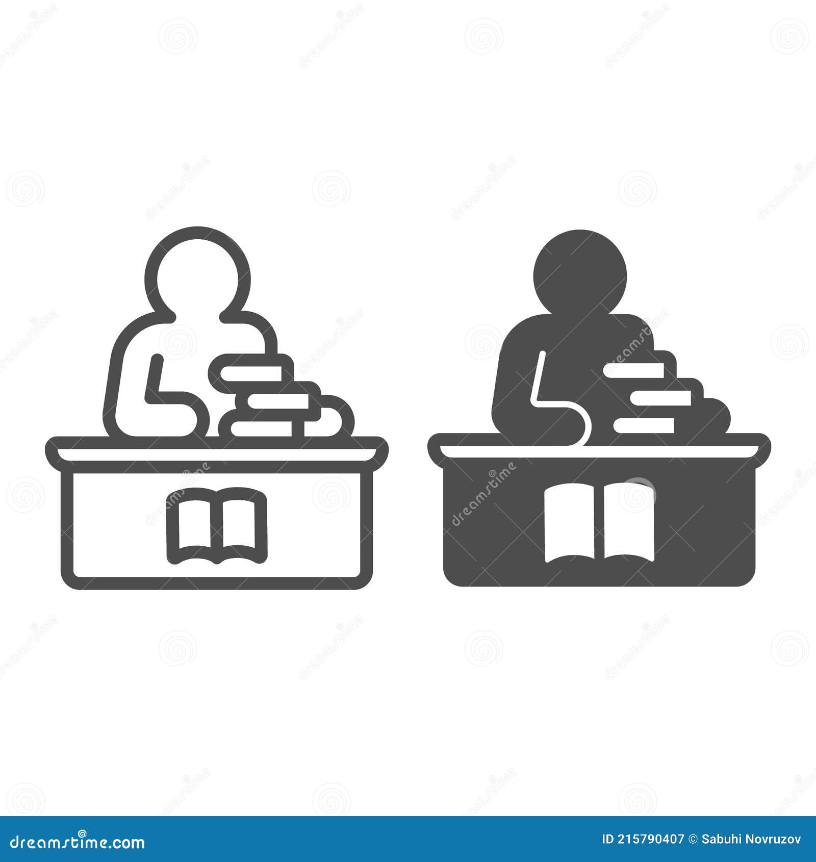 Librarian with Stack of Books Line and Solid Icon, Children Book Day ...