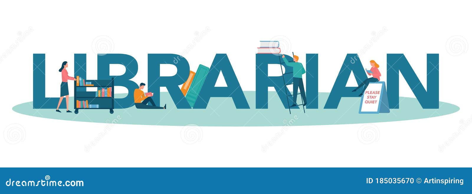 Librarian Typographic Header Concept. Library Staff Holding and Sorting ...