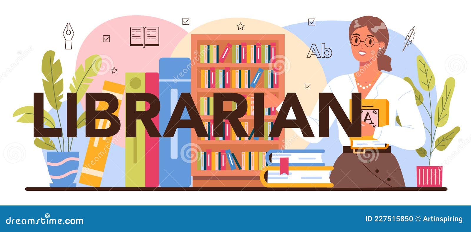 Librarian Typographic Header. Library Staff Cataloguing and Sorting ...