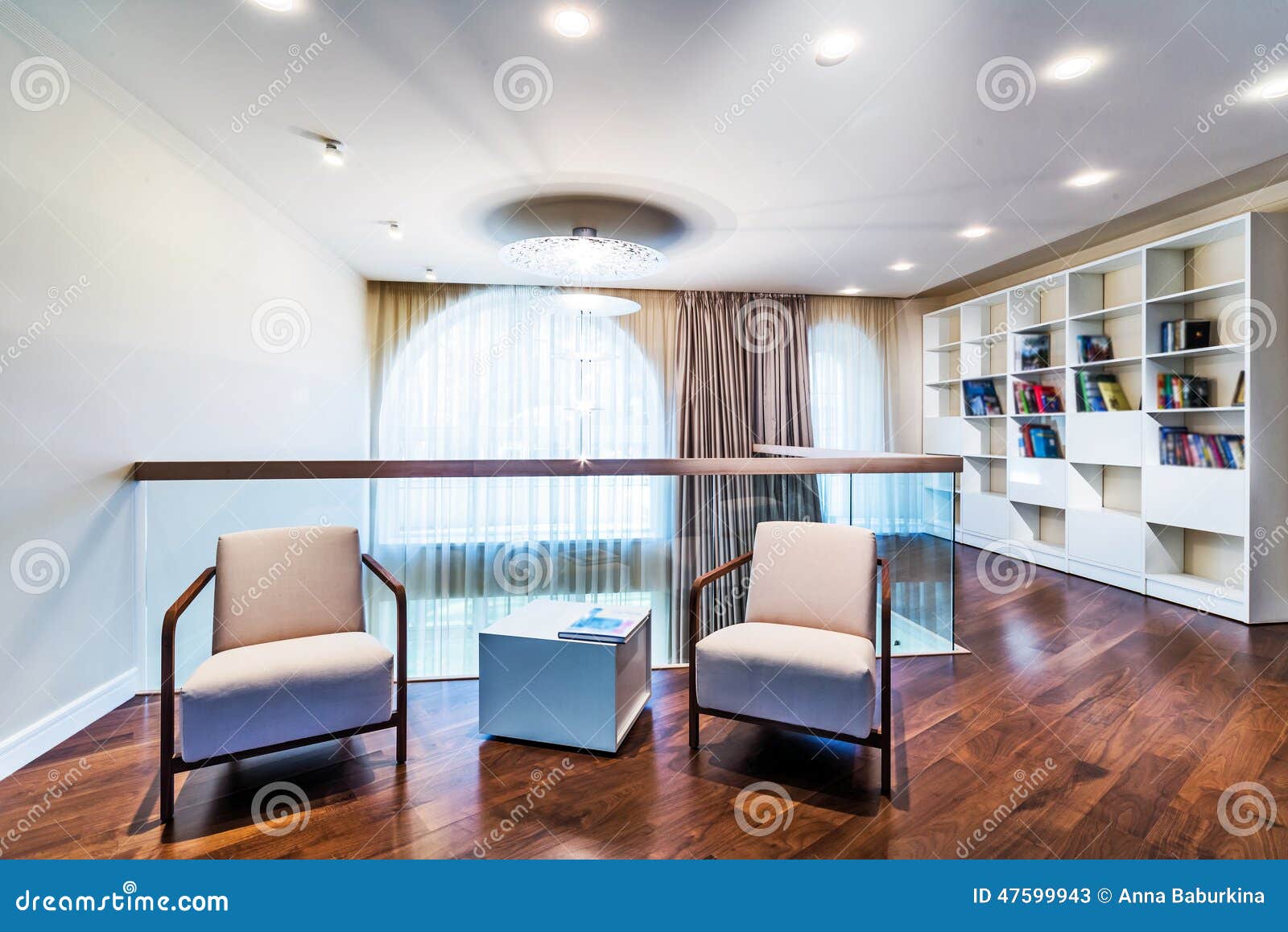Library with arm chairs. stock image. Image of parquet - 47599943