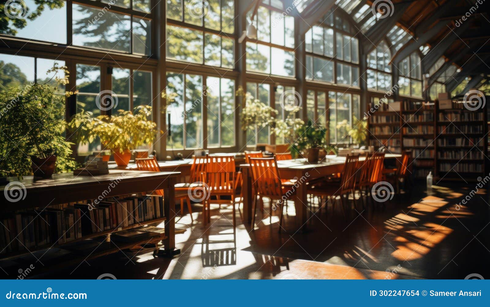A Library Bathed in Sunlight Perfect for Reading, Educational Photo ...