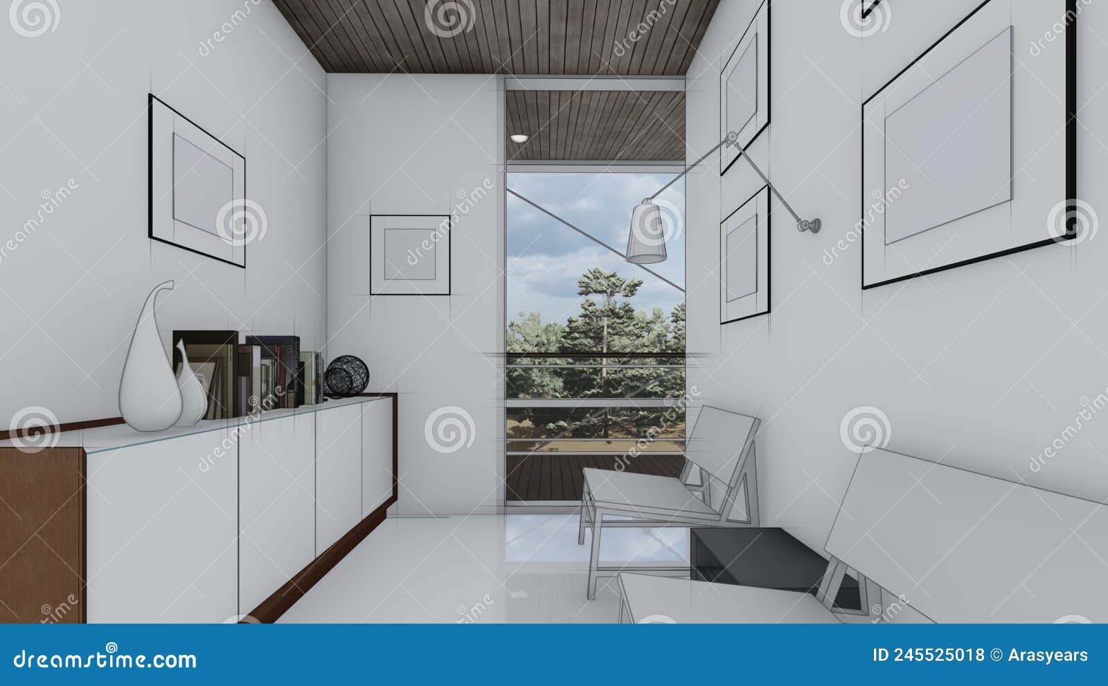 Library Book Room Interior Sketch 3d Illustration Stock Illustration ...