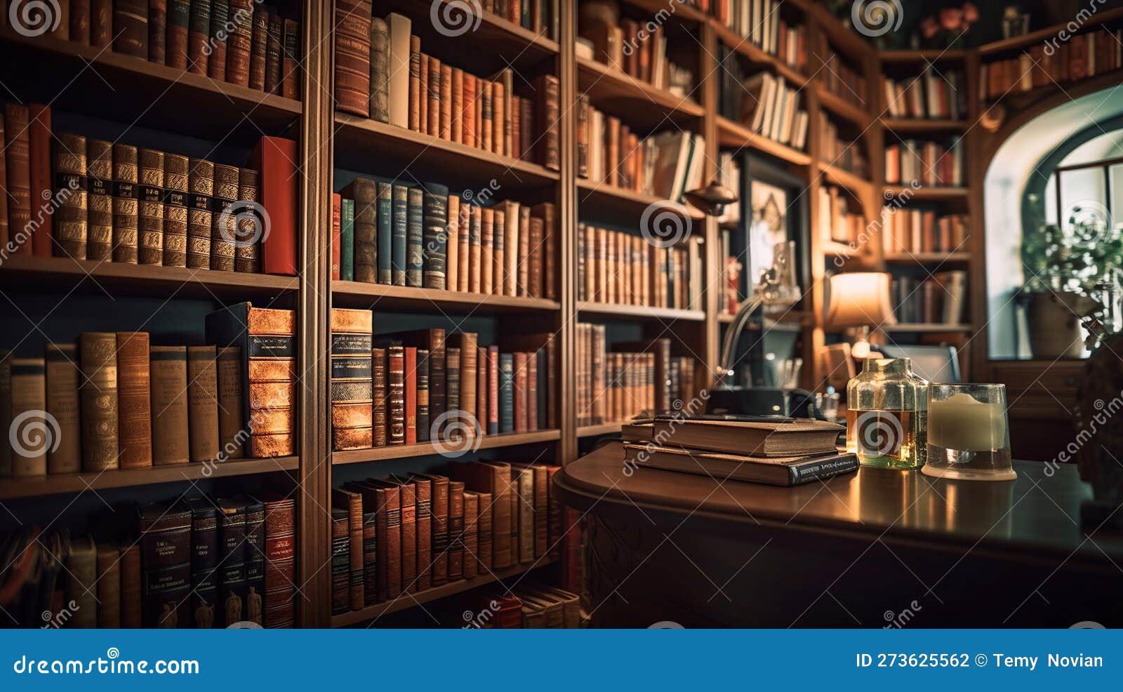 Library with Bookcases. Many Different Books on the Shelves Stock ...