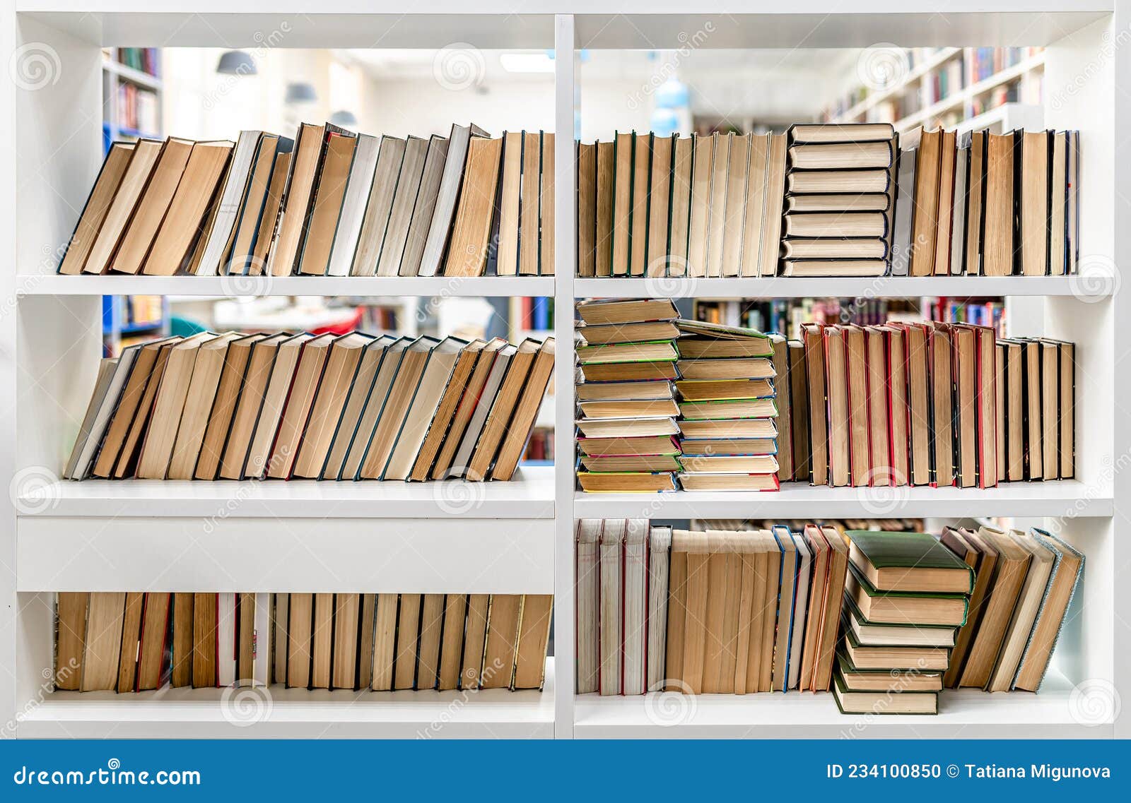 Library with Bookcases. Many Different Books on the Shelves. Large ...