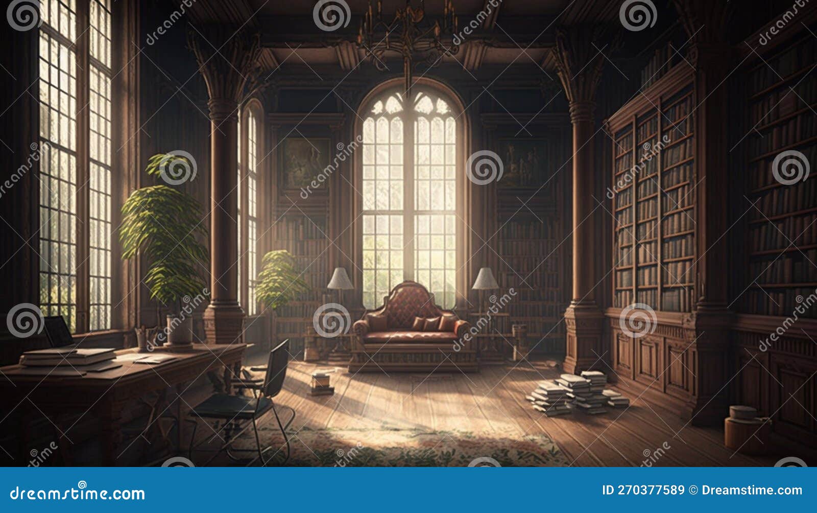Library and Books Backdrop Generative AI Stock Illustration ...