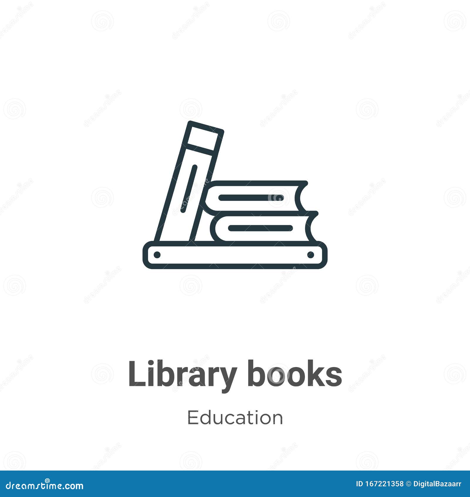 Library Books Outline Vector Icon. Thin Line Black Library Books Icon ...