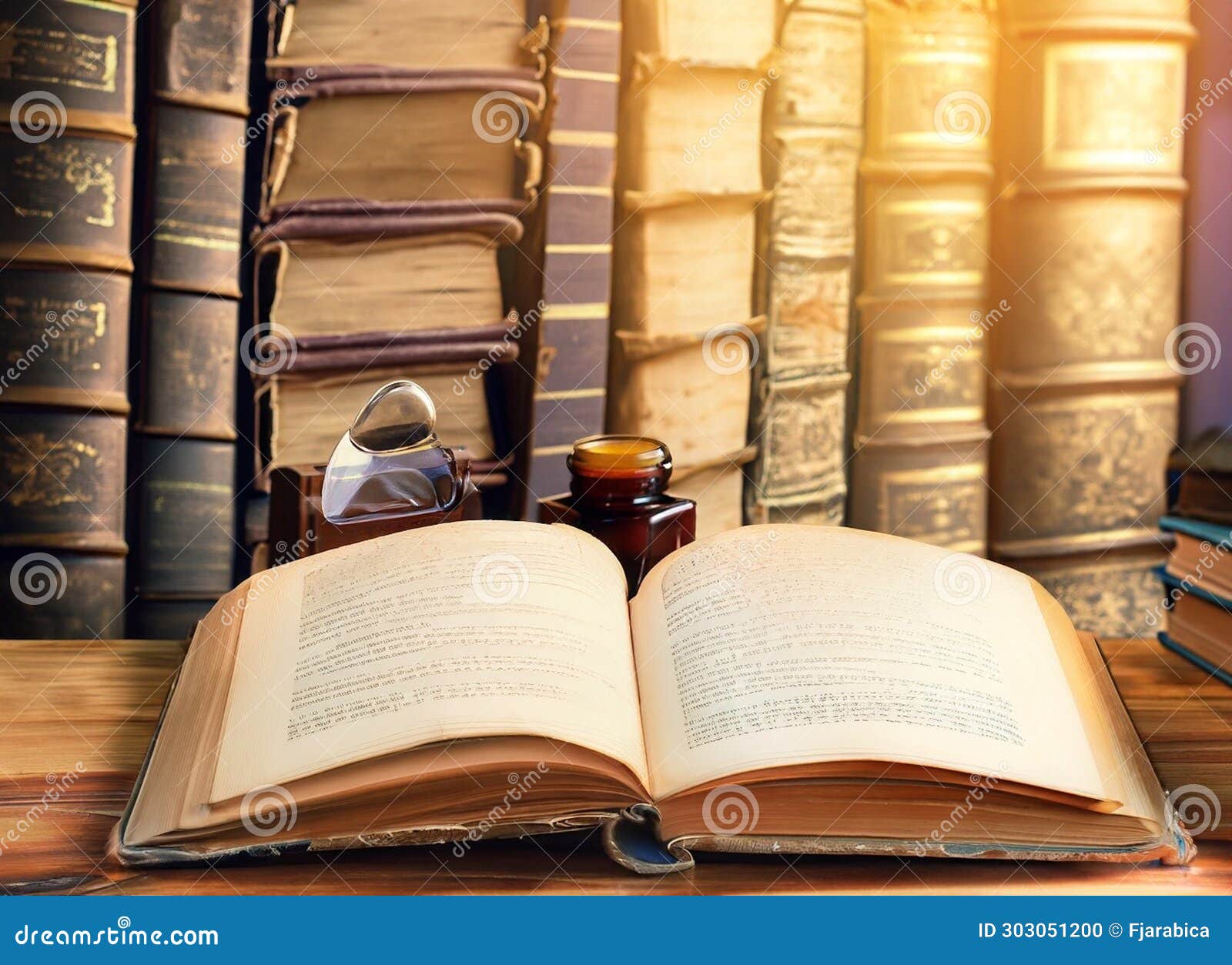 Library with Books and Quill Suitable for Background Stock Illustration ...