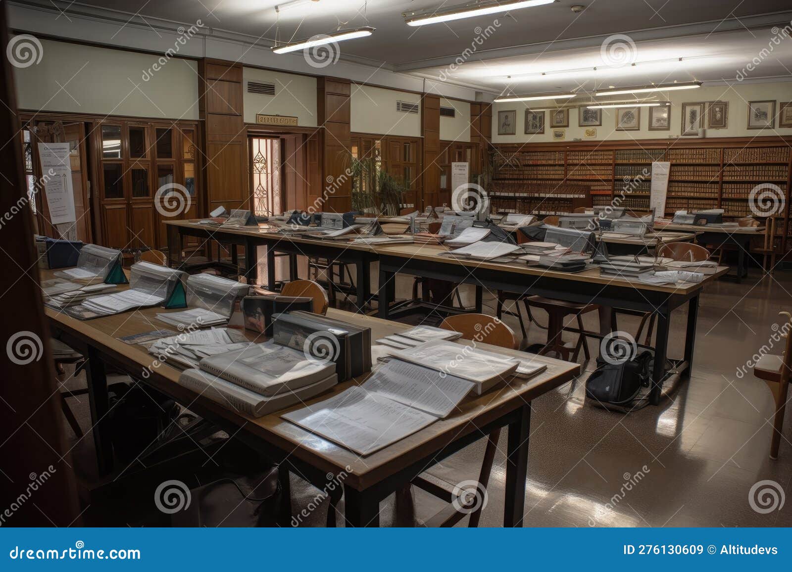 Library, with Books and Study Materials Spread Out on Tables, for ...