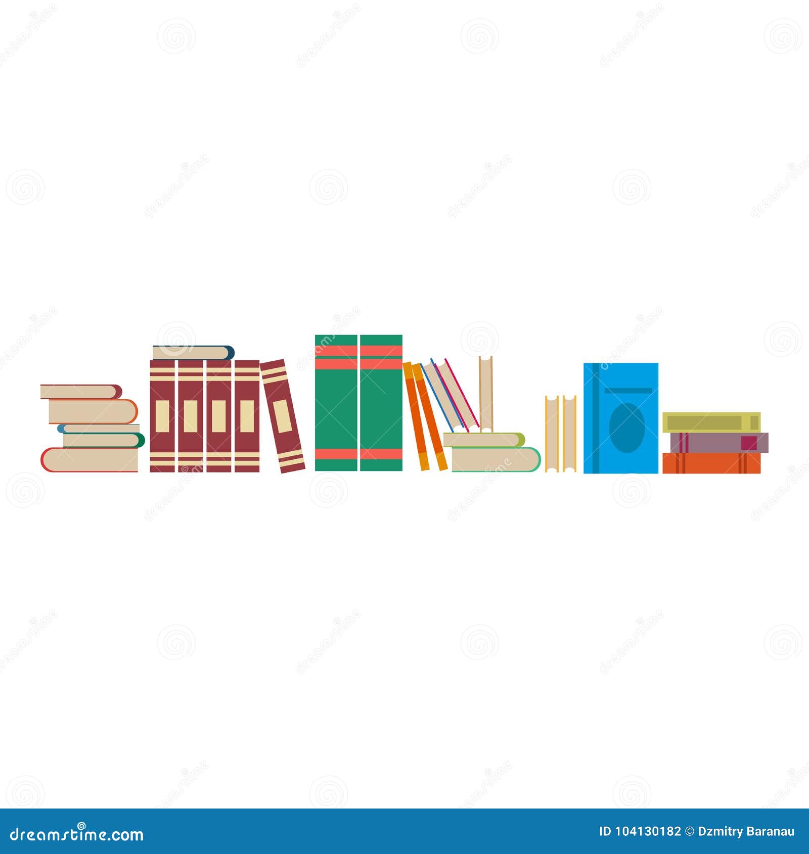 Library Books Vector Illustration Background. Flat Shelf Study Stock ...