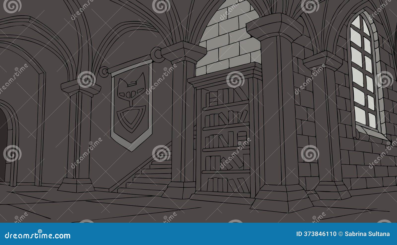 Library Bookshelves Sketch Vector Illustration | CartoonDealer.com ...