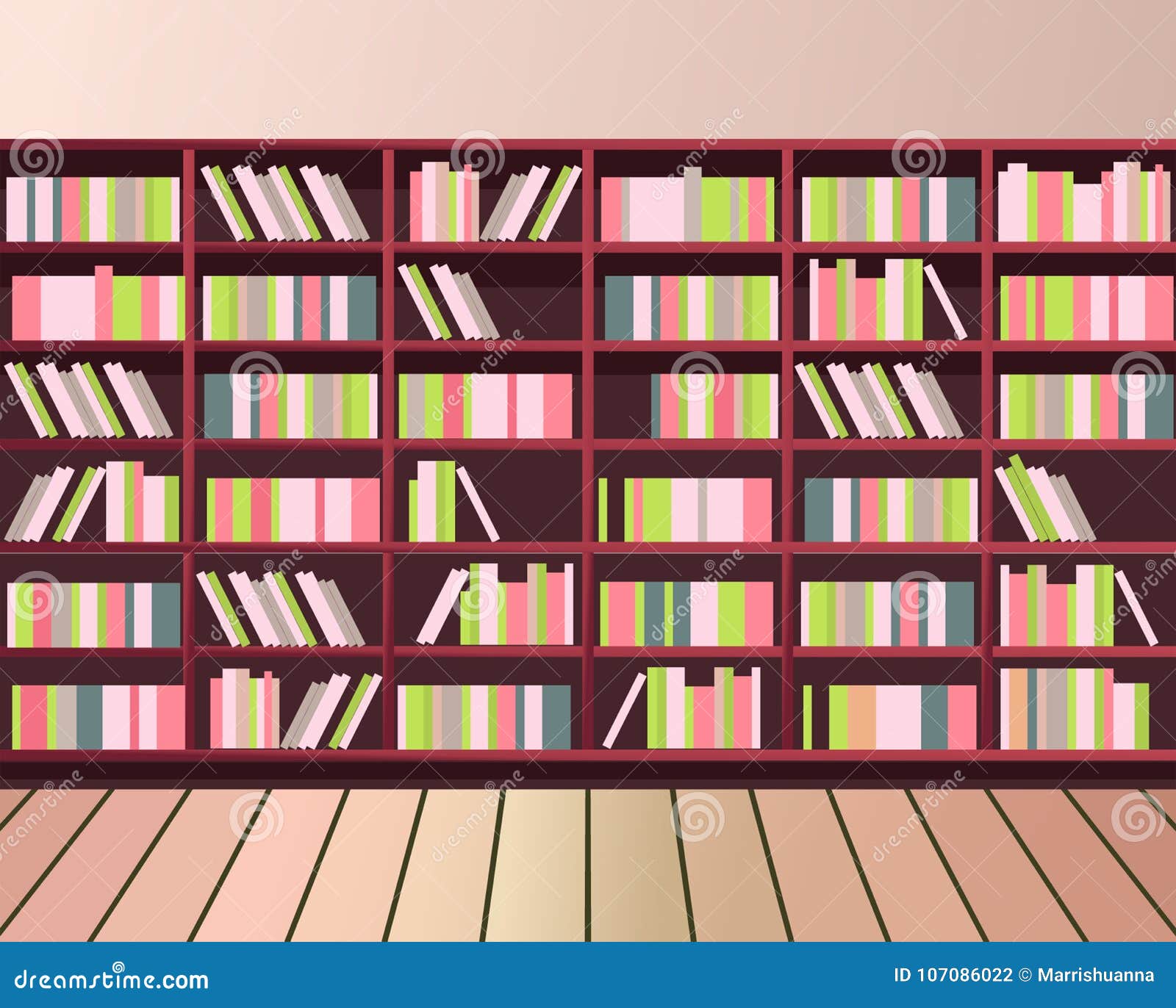 Library bookshelves wall stock vector. Illustration of room - 107086022