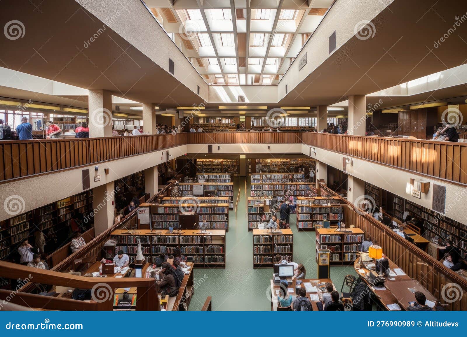 Library, with Busy Students and Staff Members Bustling about the ...