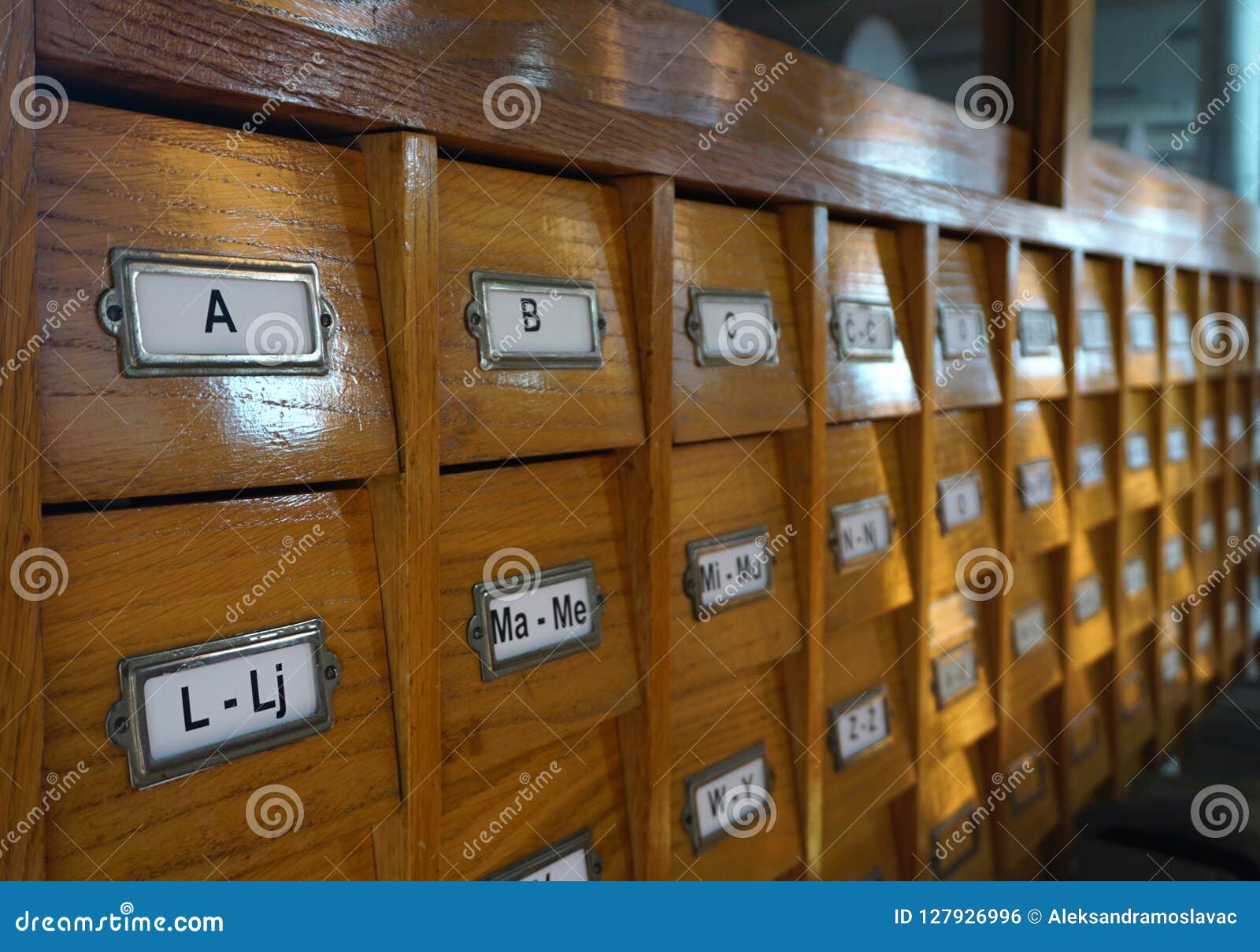 Library Catalog. Old Wooden Library Catalog Side View Stock Photo ...