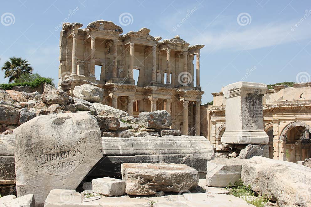 Library of Celcus stock photo. Image of detail, history - 94732978