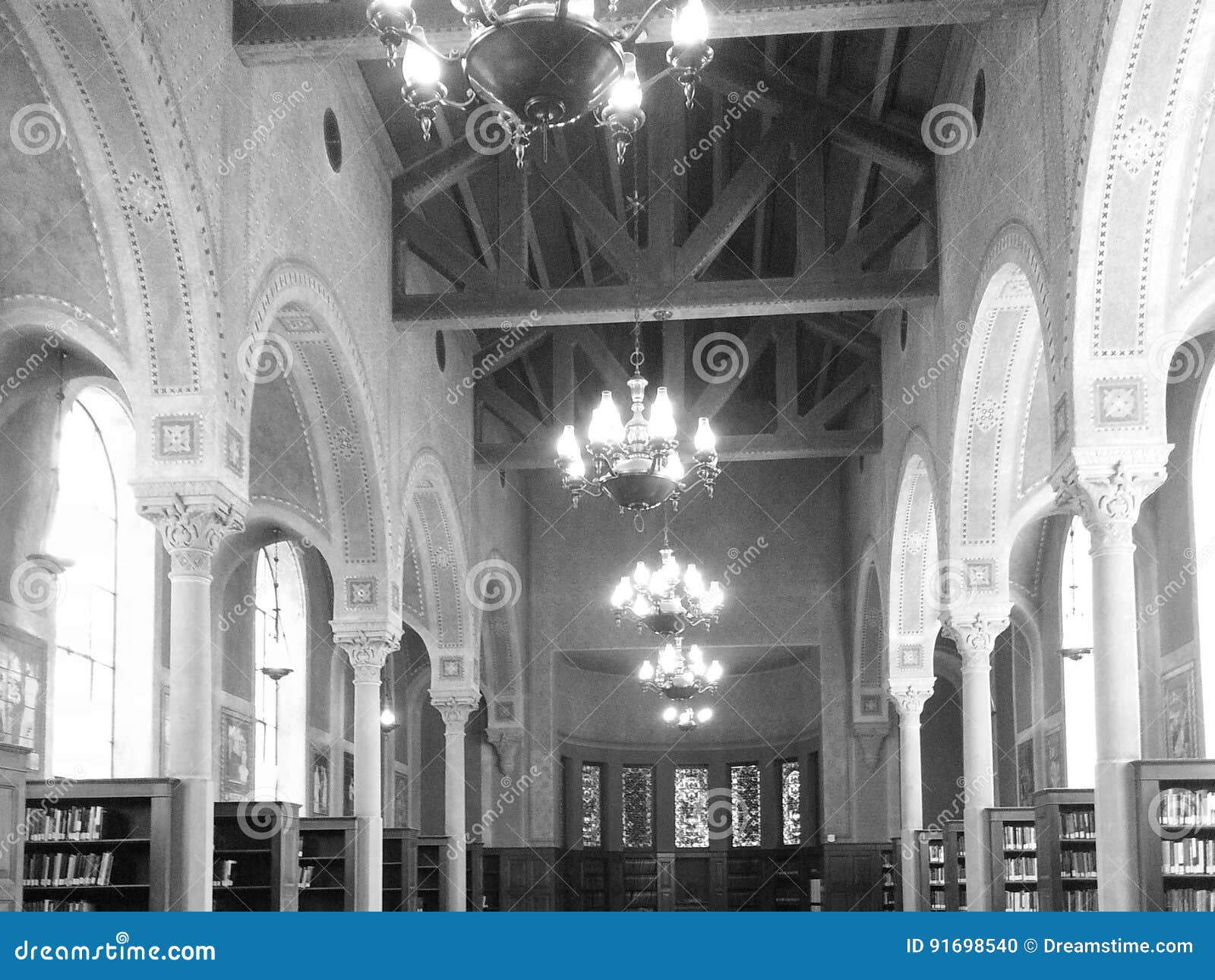 Library Chandeliers stock photo. Image of education, library - 91698540