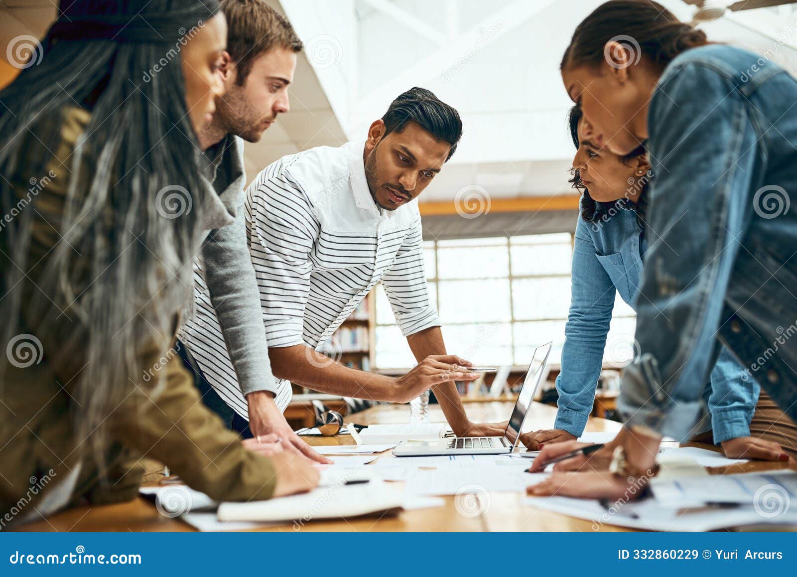 Library, College Student and Group Work with Laptop for Research ...