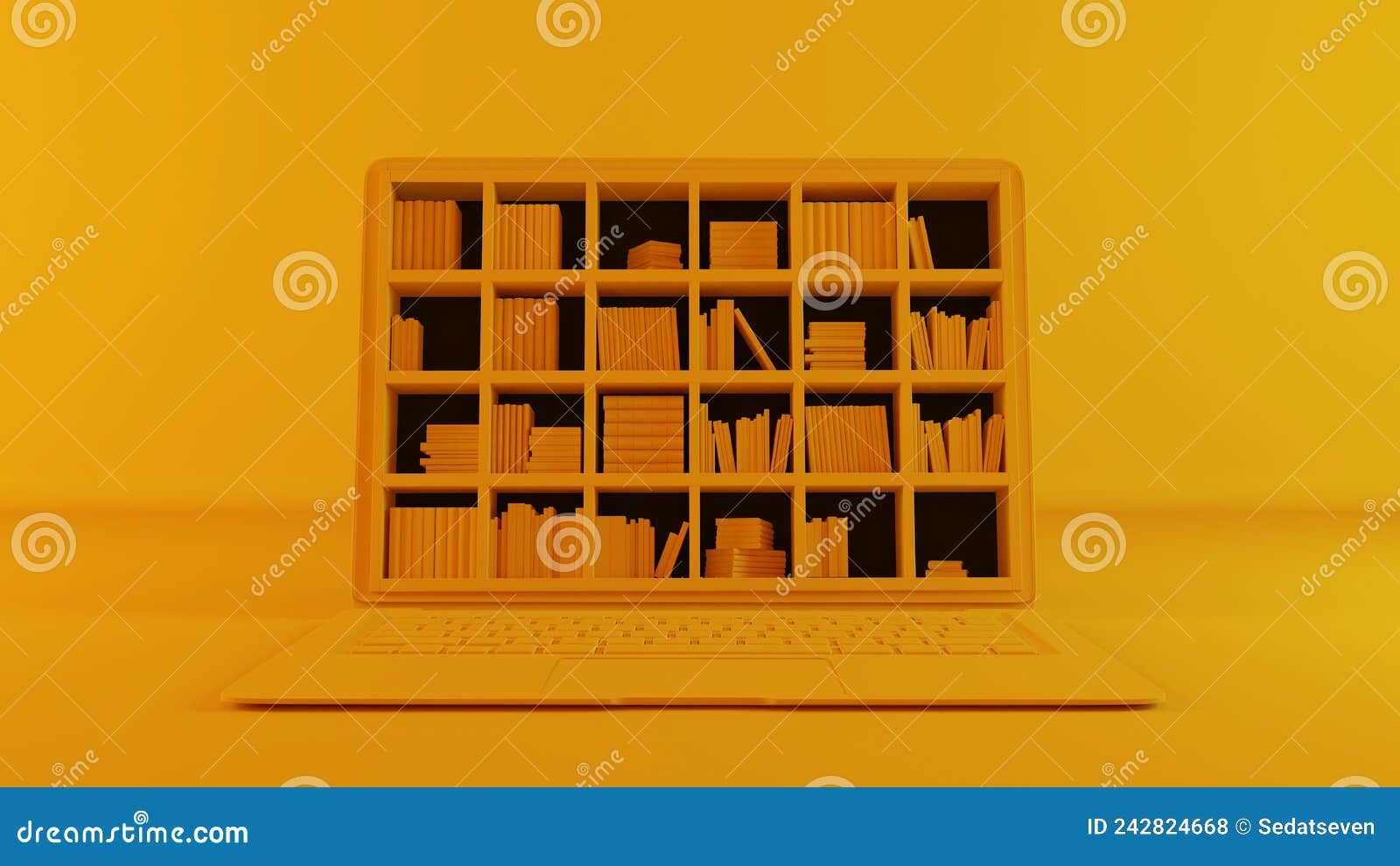 Library on Computer Screen Clean Yellow Background 3d Rendering Stock ...