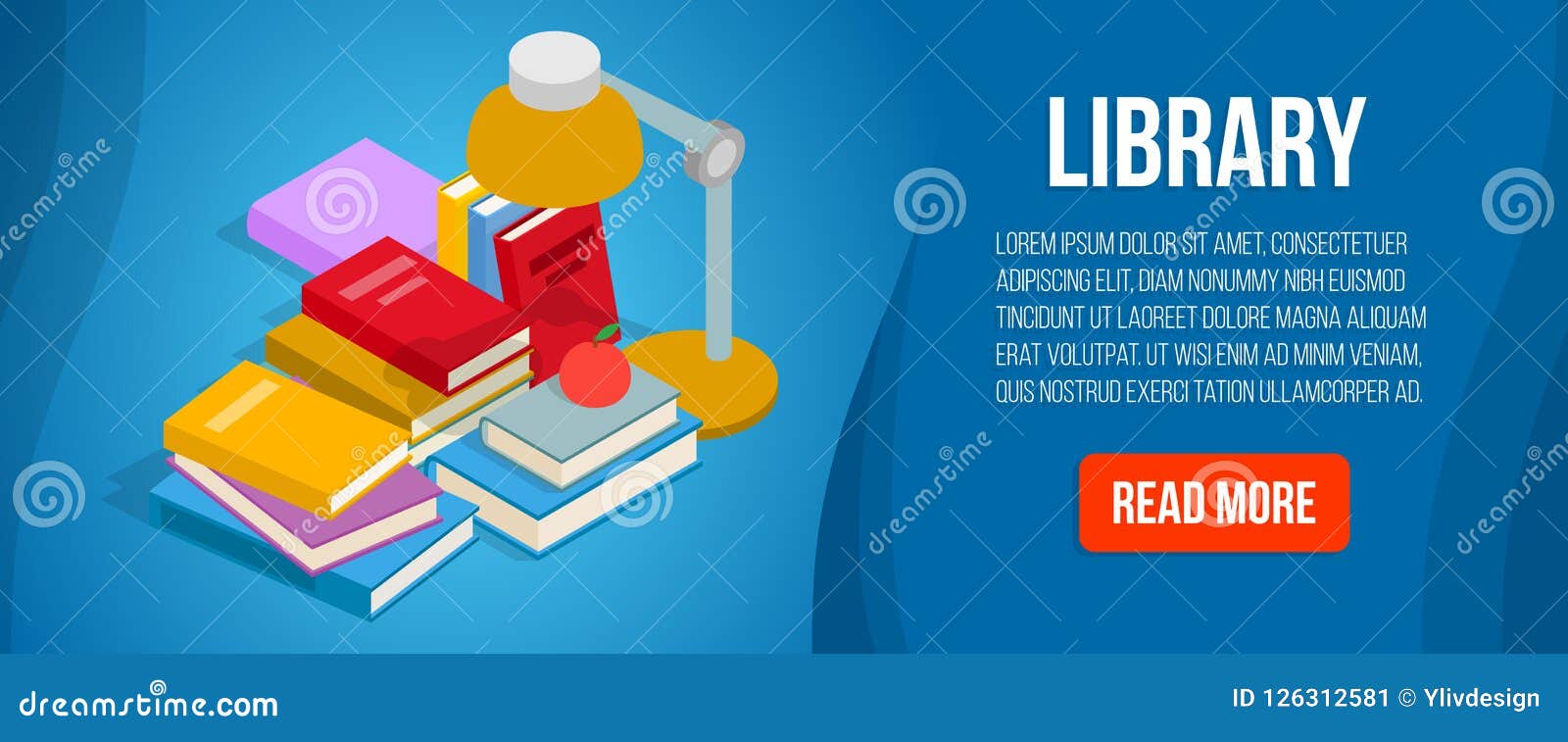 Library Concept Banner, Isometric Style Stock Vector - Illustration of ...