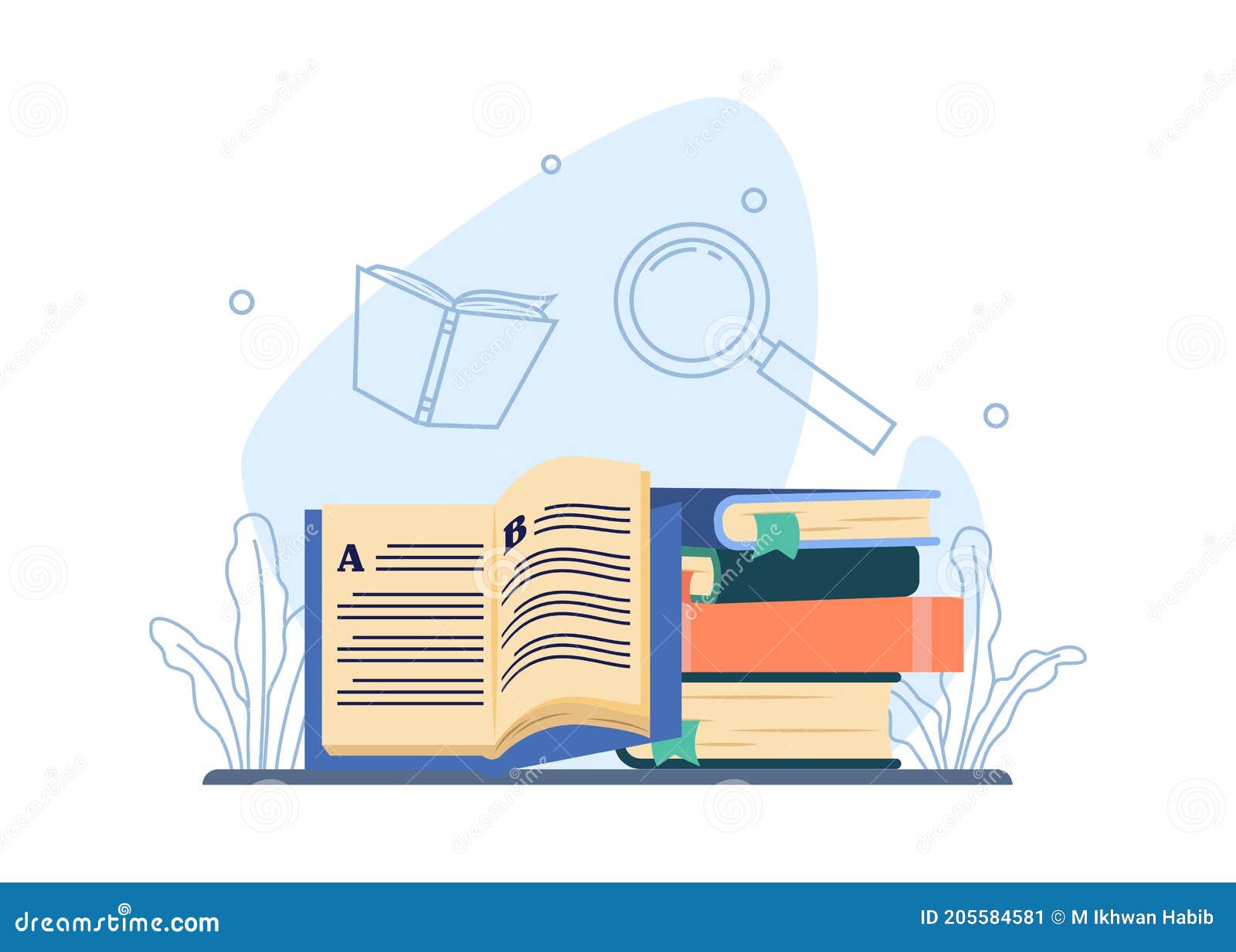 Library Concept. Open Book and Stack of Books Icon. Reading Study ...