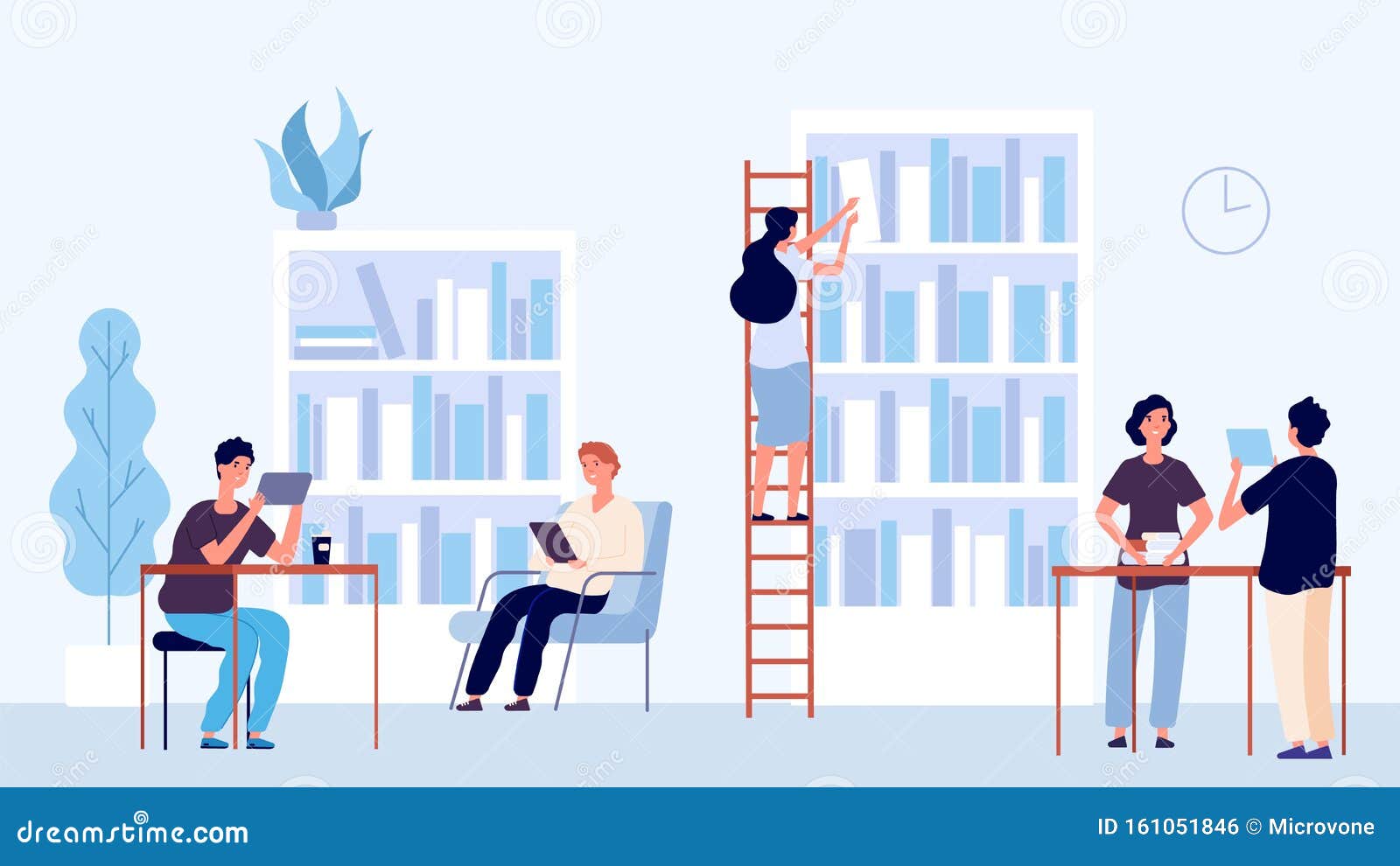 Library Concept. Students Coworking Space Stock Vector - Illustration ...