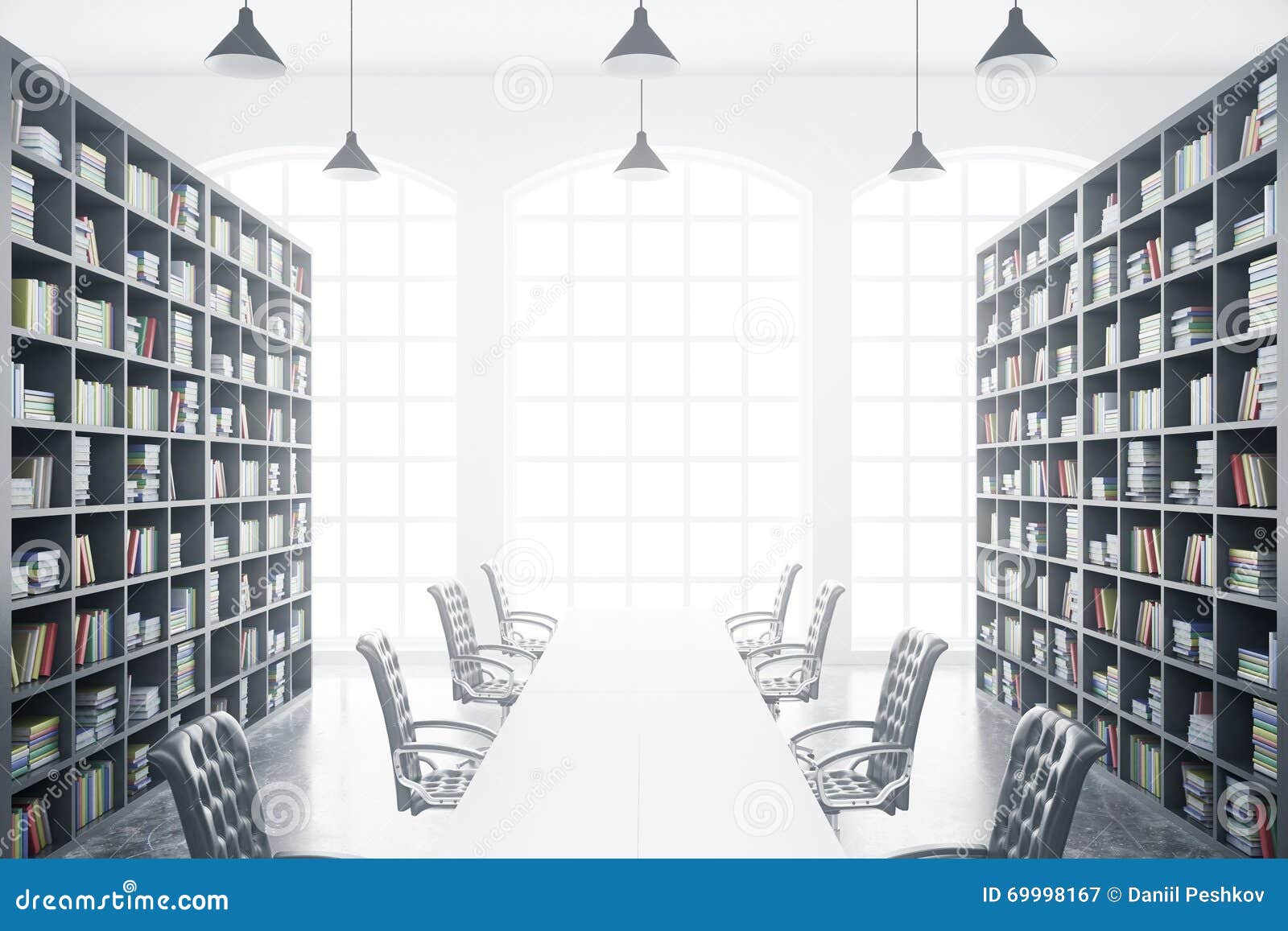 Library with Conference Table Stock Illustration - Illustration of ...