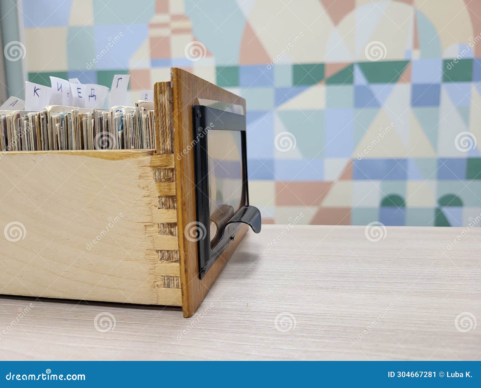A Library Drawer with a File Cabinet is on the Table. Stock Image ...