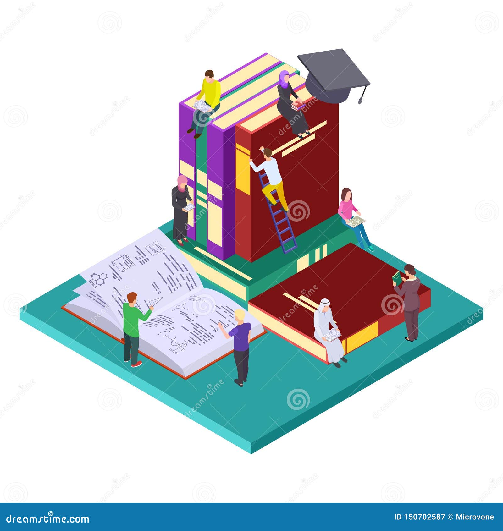 Library, Education Vector Isometric Concept. Illustration of Students ...