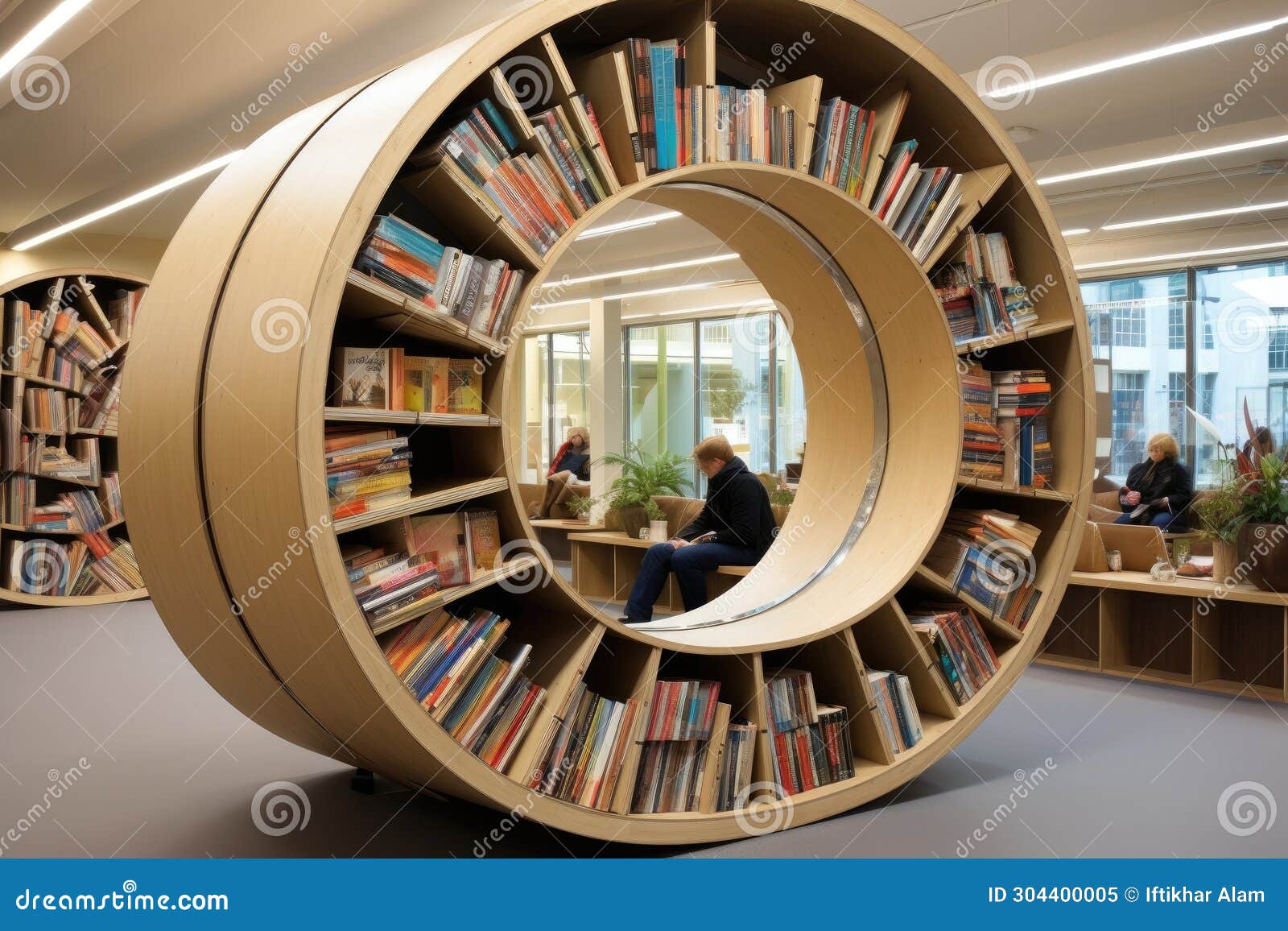 A Library Featuring a Circular Book Shelf Filled with Books, Providing ...