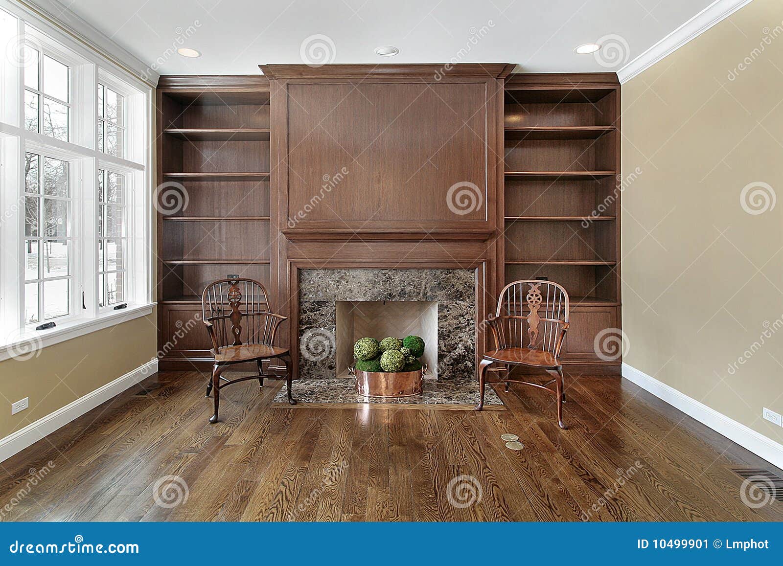 Library with fireplace stock image. Image of house, hardwood - 10499901