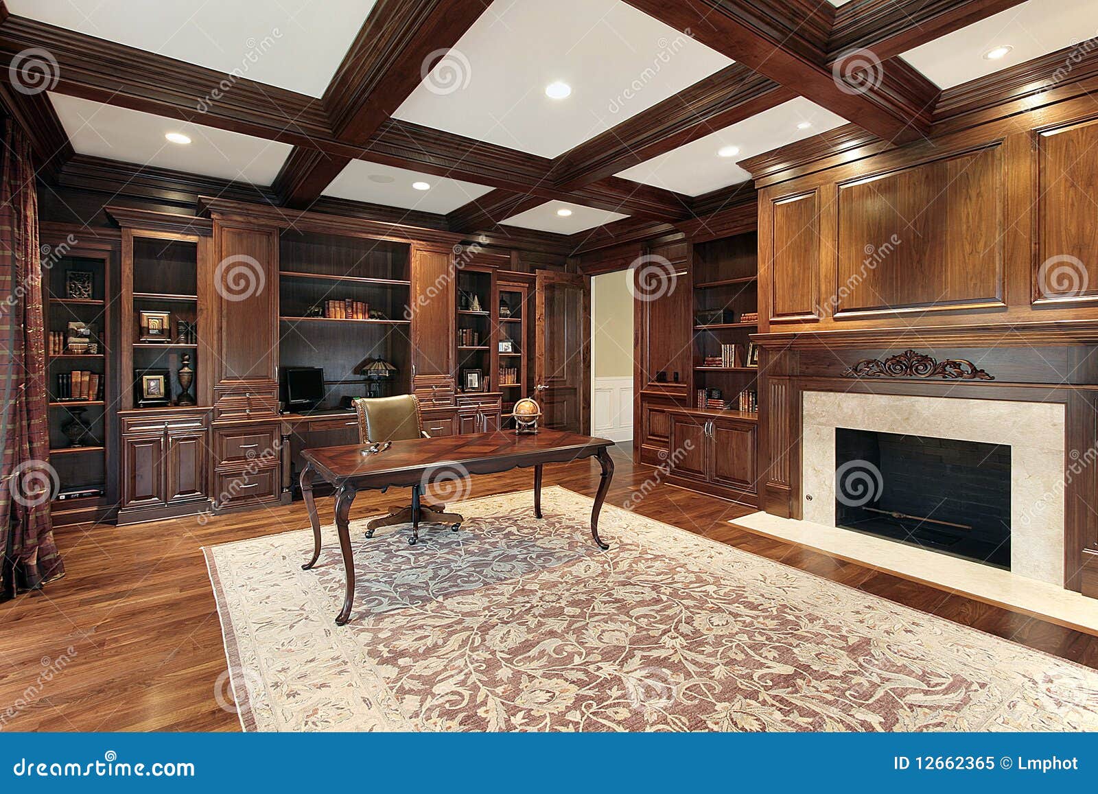 Library with fireplace stock image. Image of inside, architecture ...