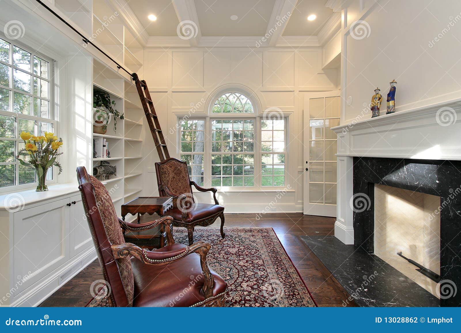 Library with fireplace stock photo. Image of executive - 13028862