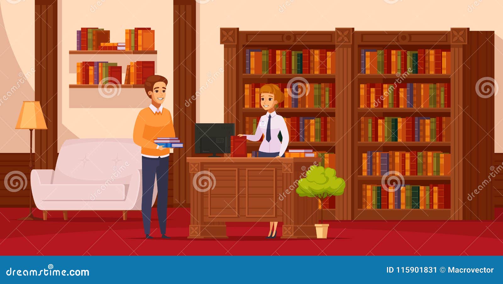 Library Flat Composition stock vector. Illustration of fiction - 115901831
