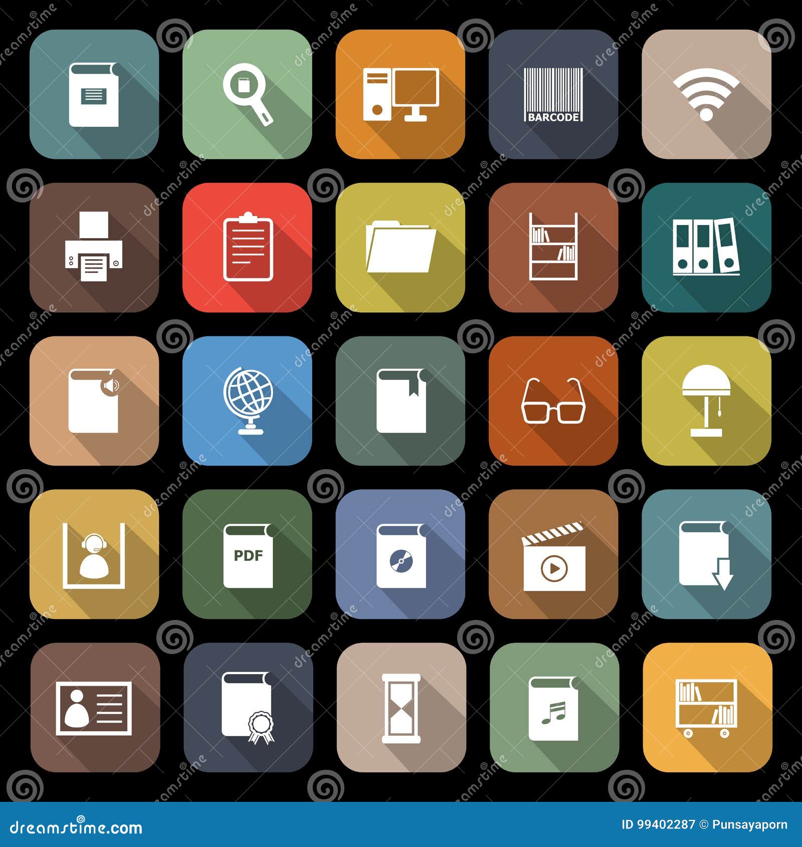 Library Flat Icons with Long Shadow Stock Vector - Illustration of ...