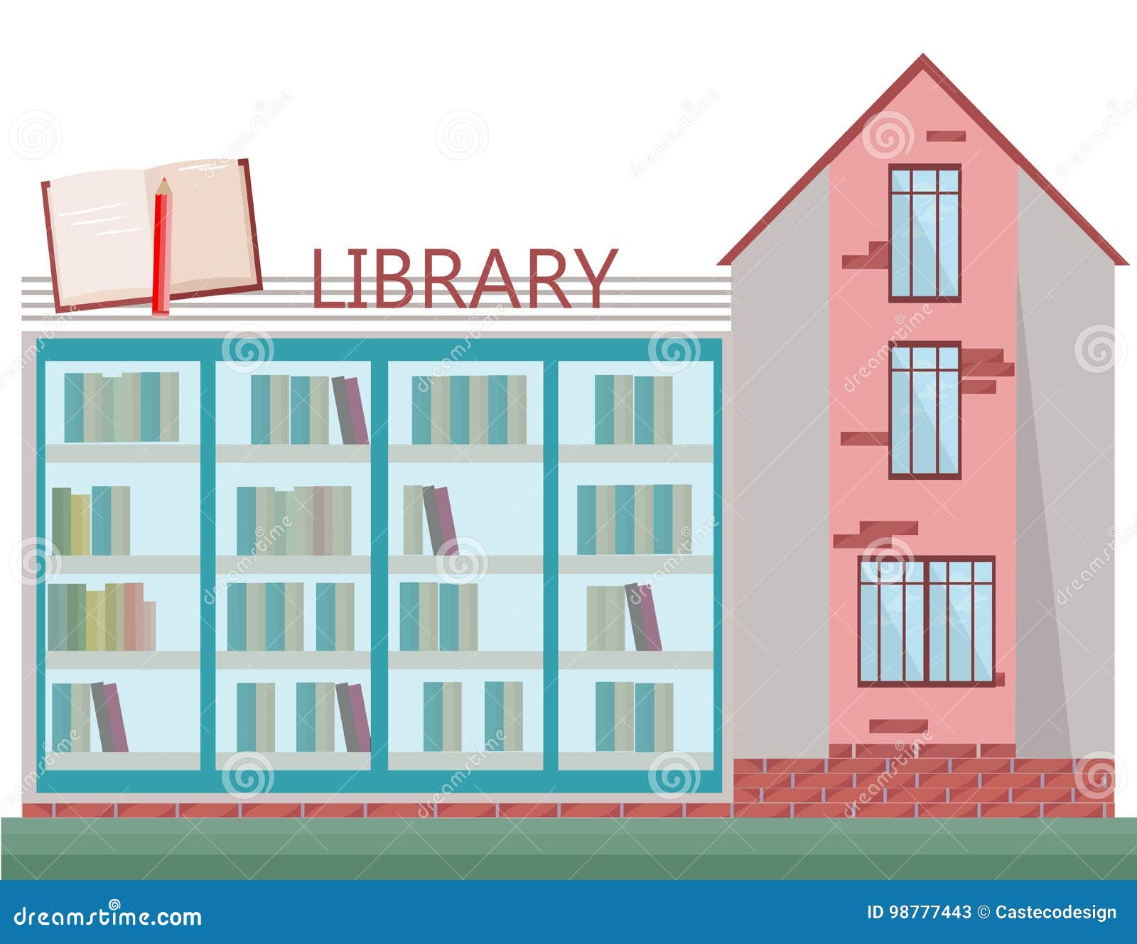 Library Front Facade Building Flat Style Vector Illustration Stock ...