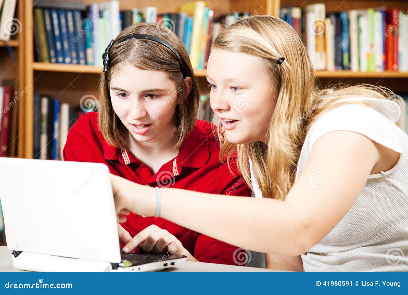 Library - Girls on Computer Stock Image - Image of smiling, classroom ...