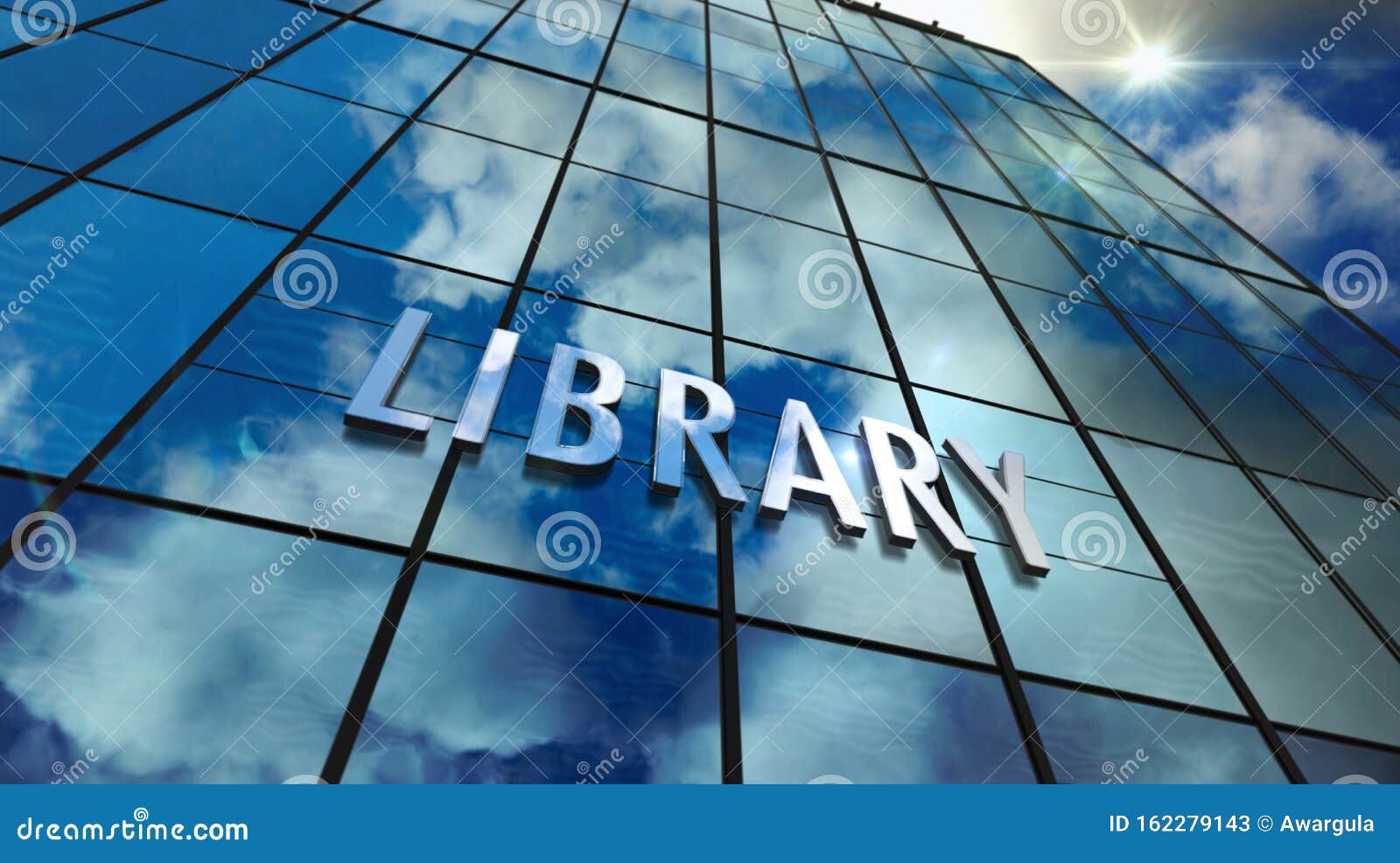 Library Glass Skyscraper with Mirrored Sky Illustration Stock ...