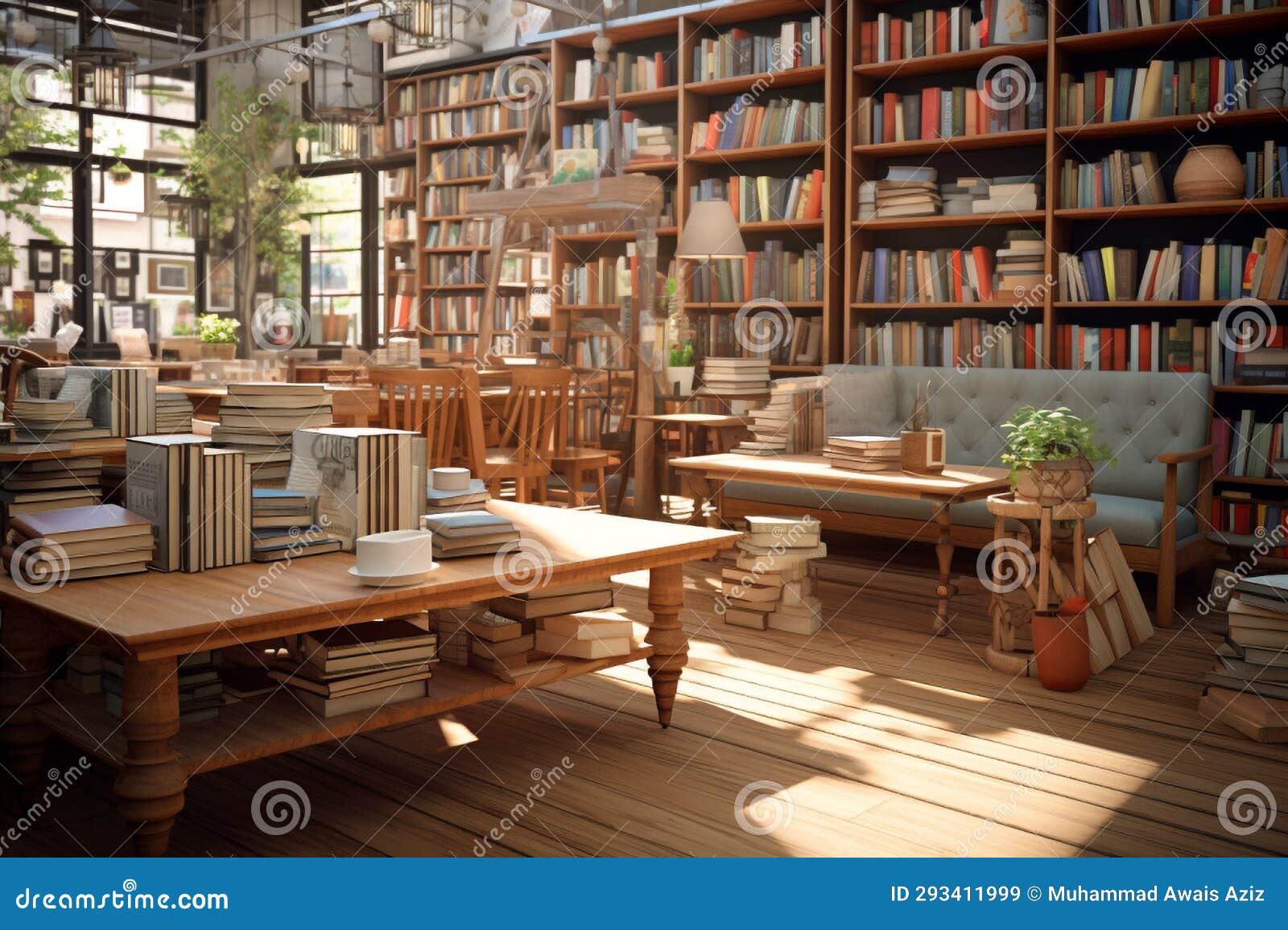 Library with a Green Sofa, a Coffee Table and a Bookcase - Ai Generated ...