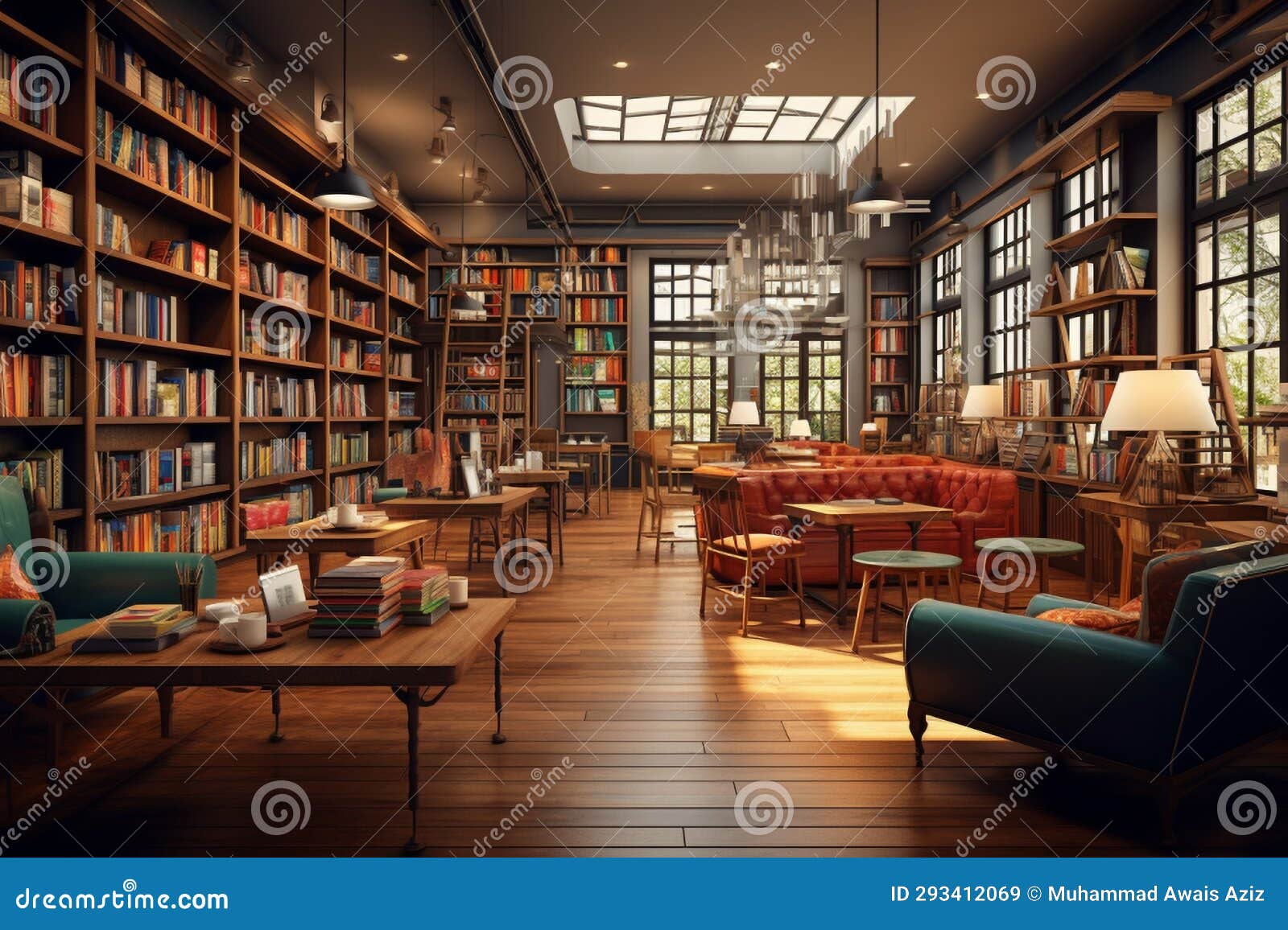 Library with a Green Sofa, a Coffee Table and a Bookcase - Ai Generated ...