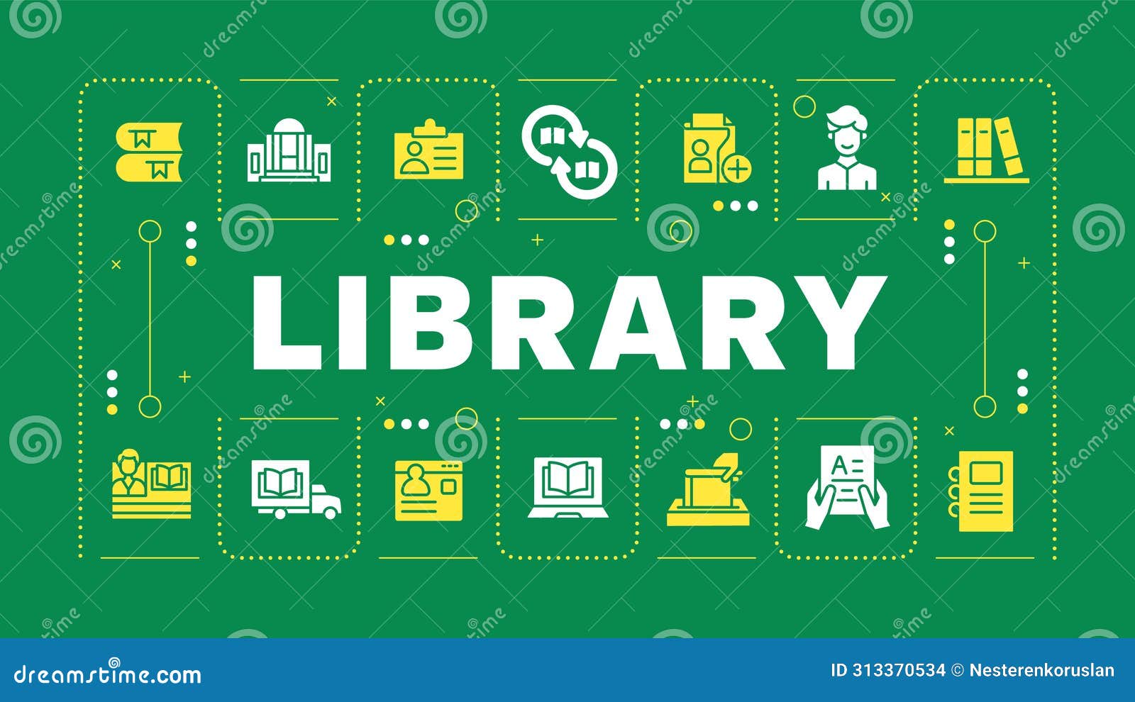 Library green word concept stock vector. Illustration of icons - 313370534