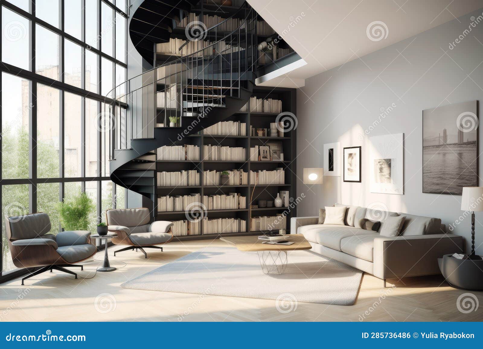 Room With Stairs And City View Royalty-Free Stock Photography ...