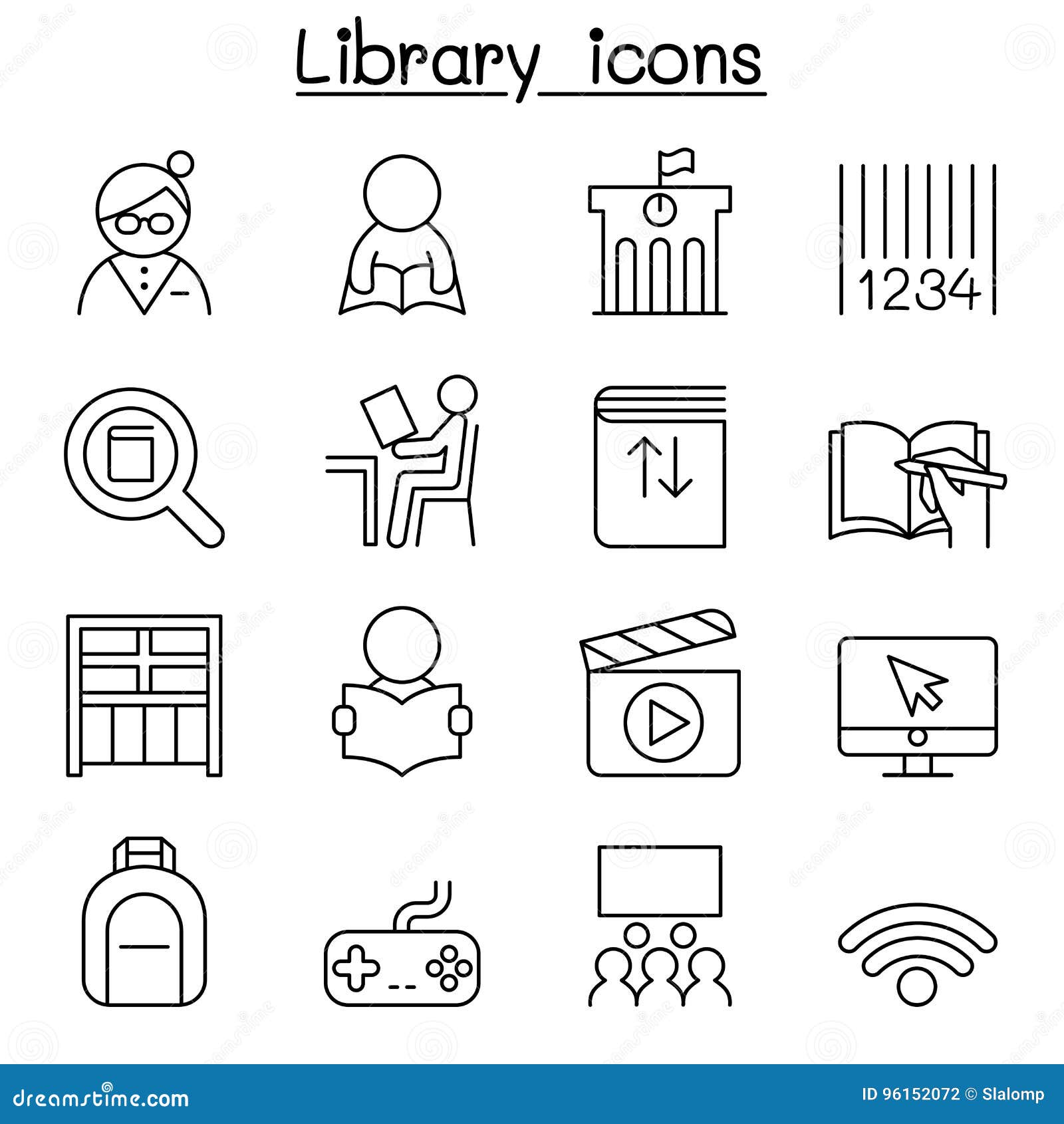 Library Icon Set in Thin Line Style Stock Vector - Illustration of ...