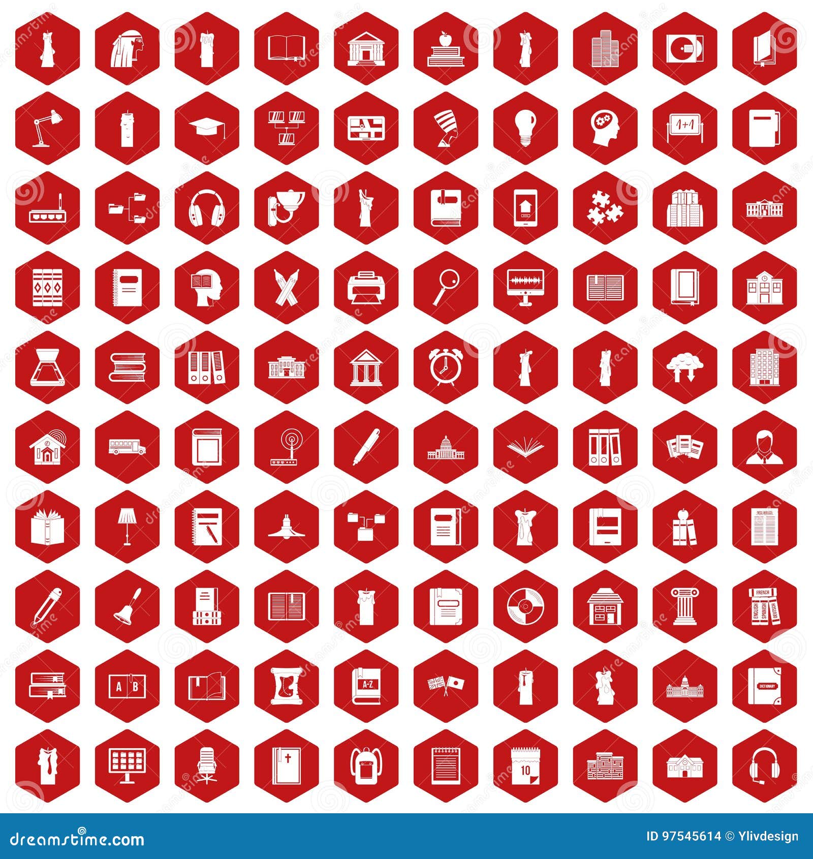 100 Library Icons Hexagon Red Stock Vector - Illustration of ...