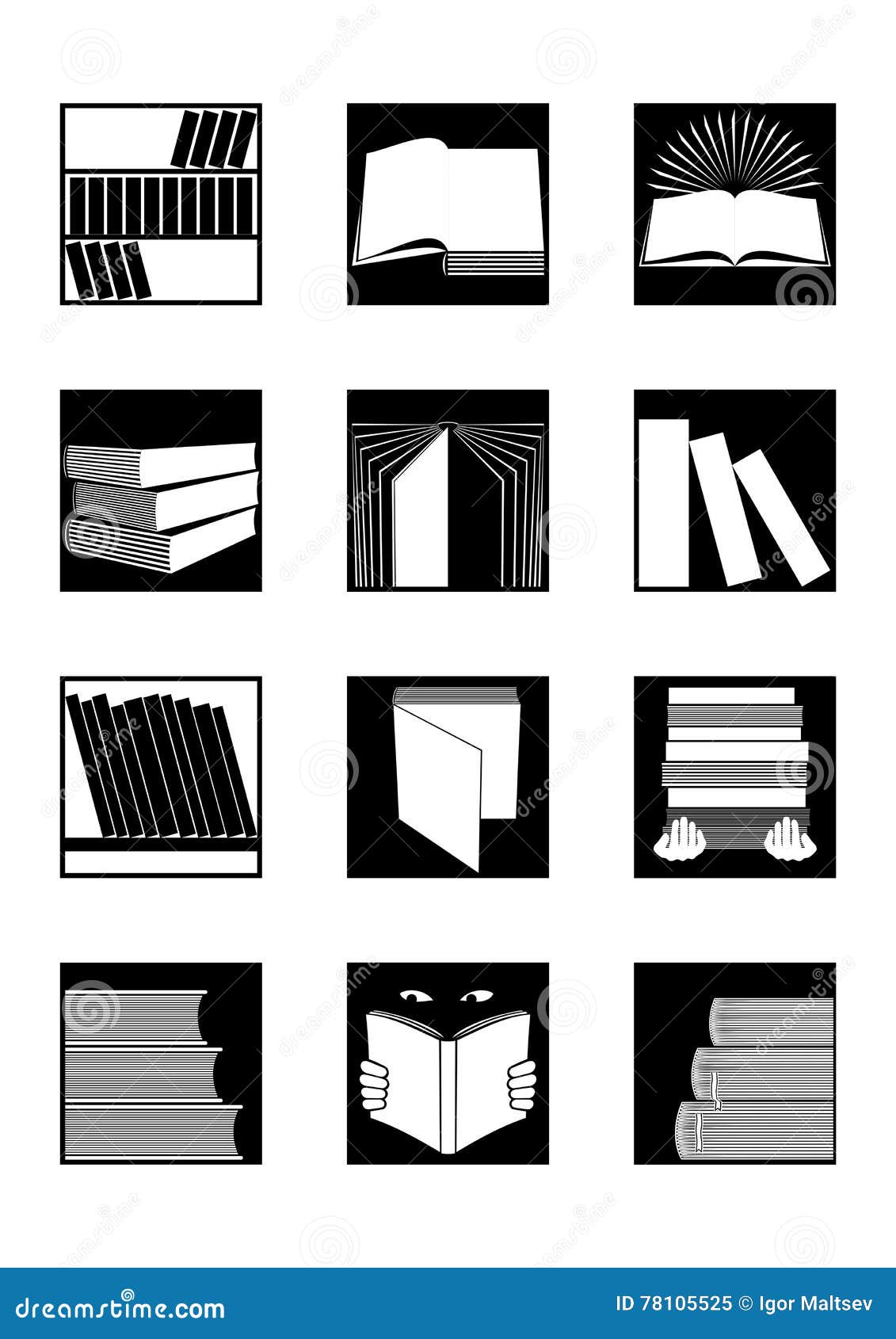 Library icons set in black stock vector. Illustration of graphic - 78105525