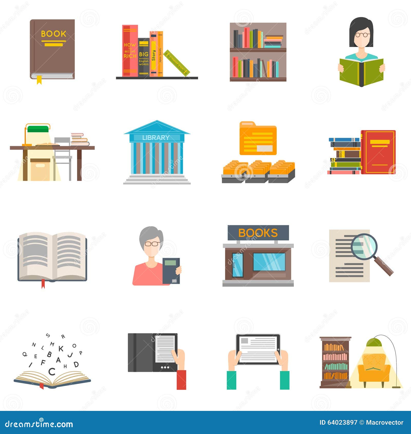 Library icons set stock vector. Illustration of concept - 64023897