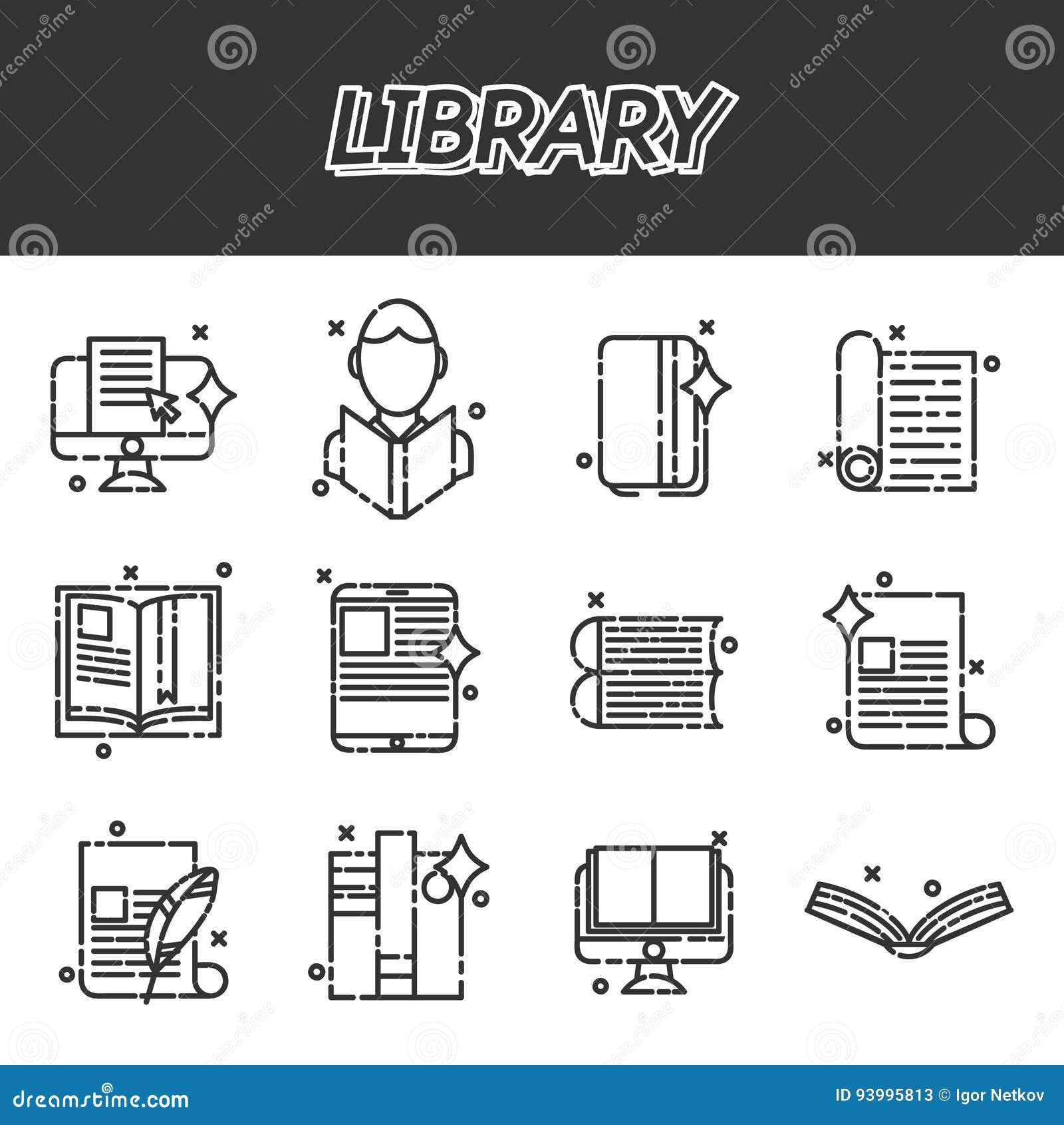 Library icons set stock vector. Illustration of dictionary - 93995813