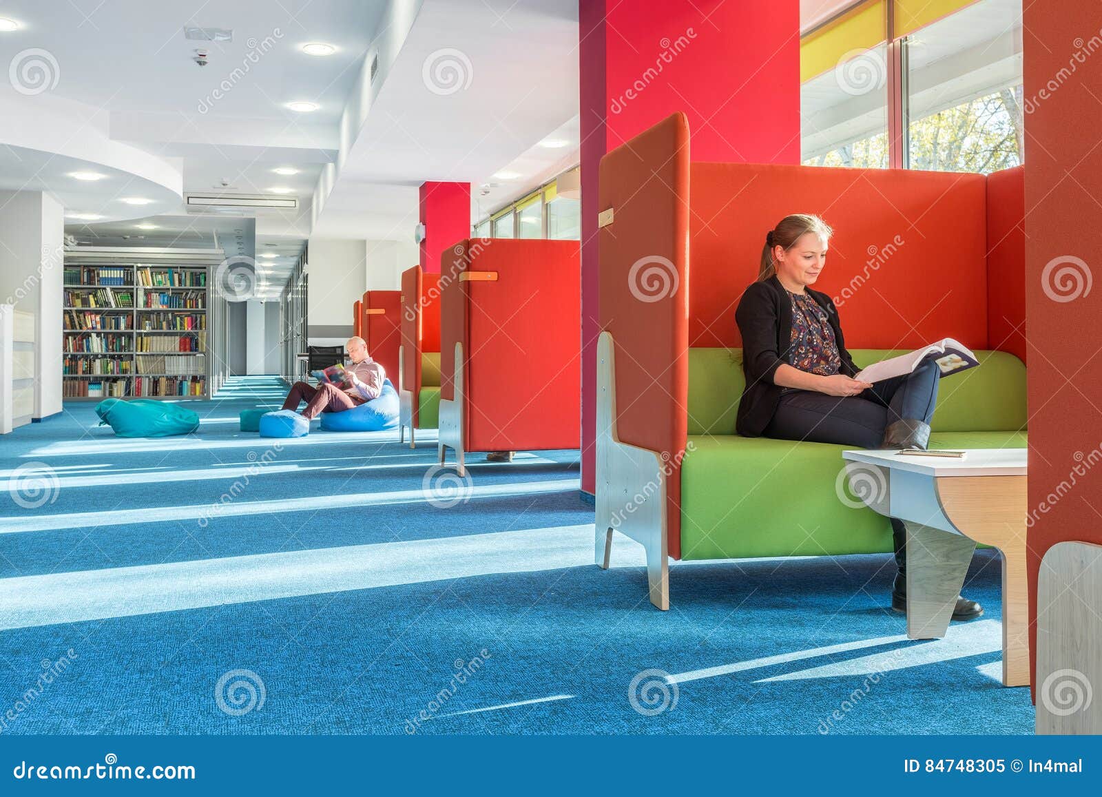 Library with Individual Study Area Stock Image - Image of ceiling ...
